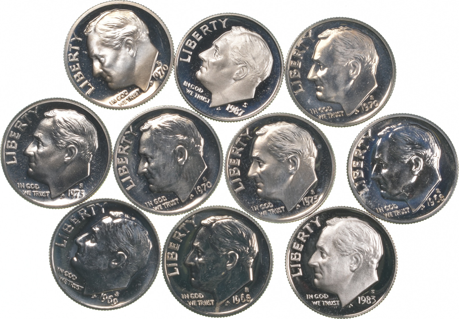 Lot of 10 PROOF Roosevelt Dimes $1 Face PROOF - You get them ALL ...