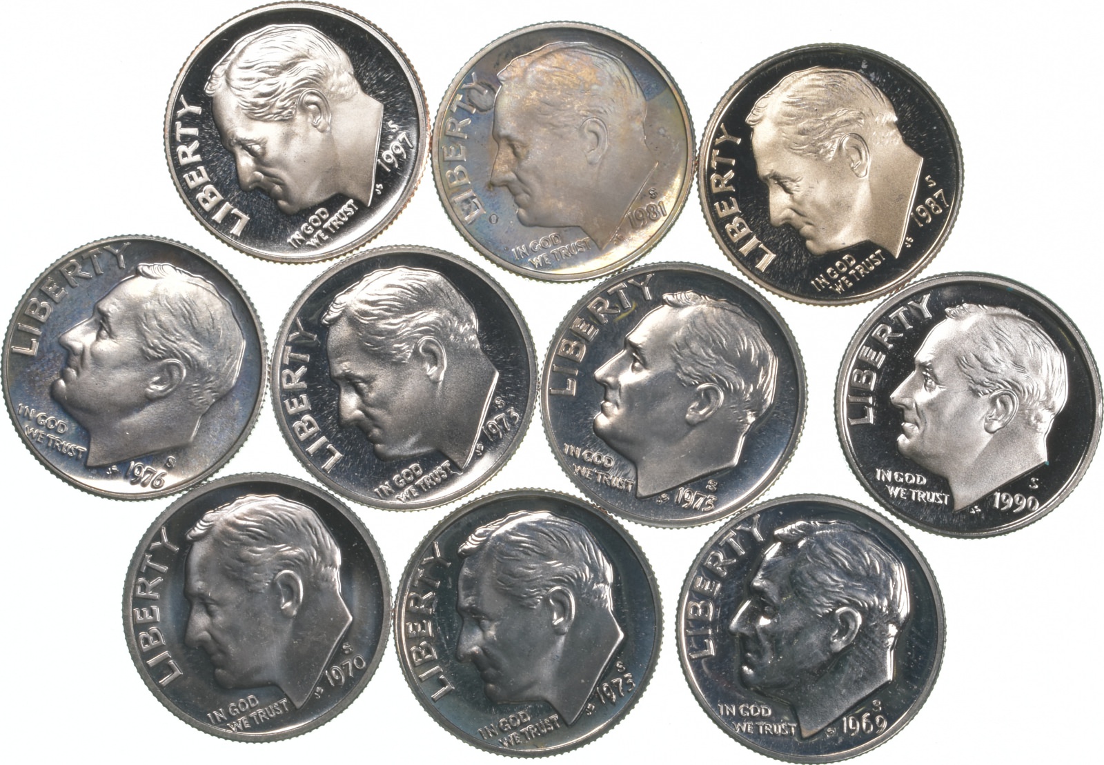 Lot of 10 PROOF Roosevelt Dimes $1 Face PROOF - You get them ALL ...