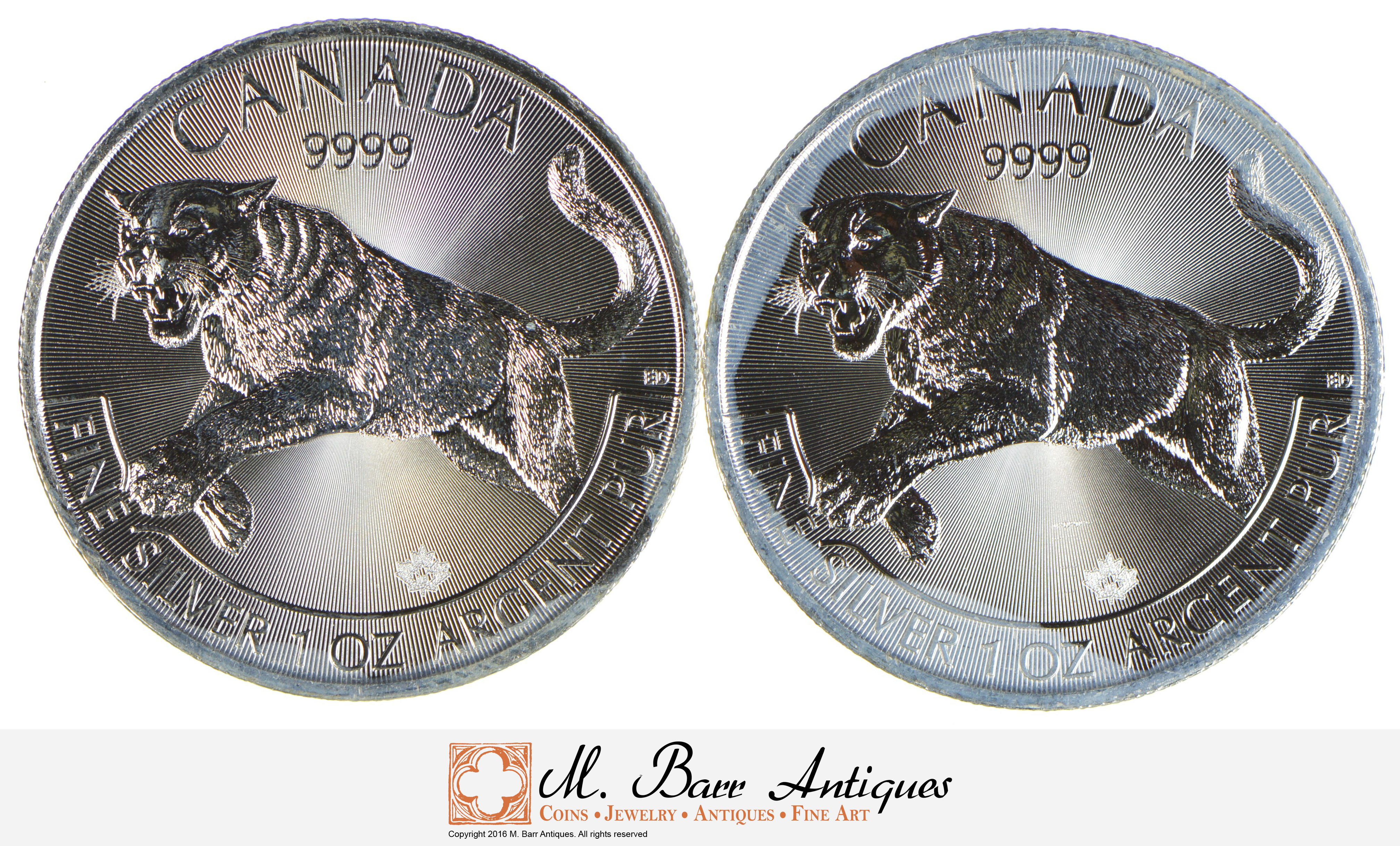 Lot of (2 Pcs) 2016 Canadian Panther 1 Oz .999 Silver Coin - Low ...