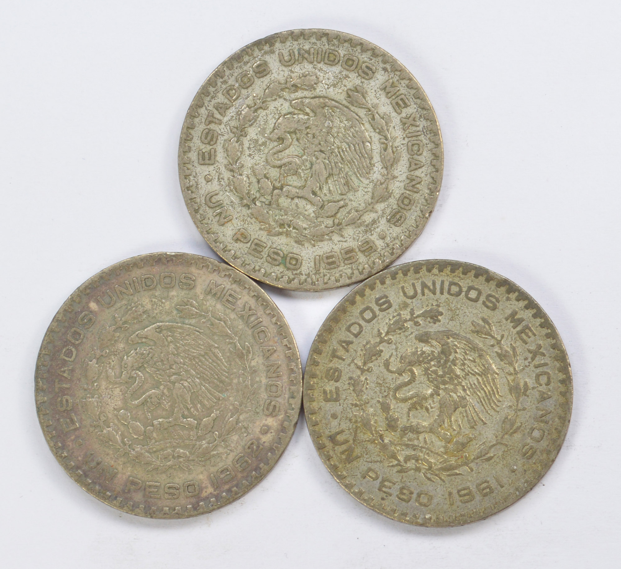 Lot of 3 Mexican Un Peso Silver Coins | Property Room