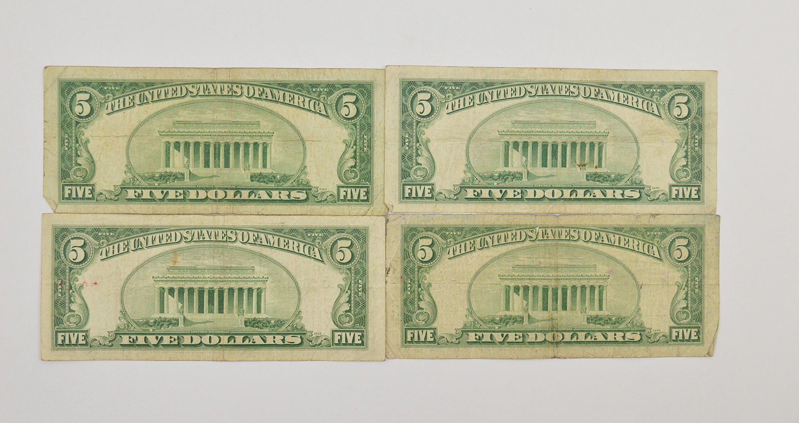 Lot of (4) $5.00 Red Seal Old US Notes Currency Collection 1953 ...