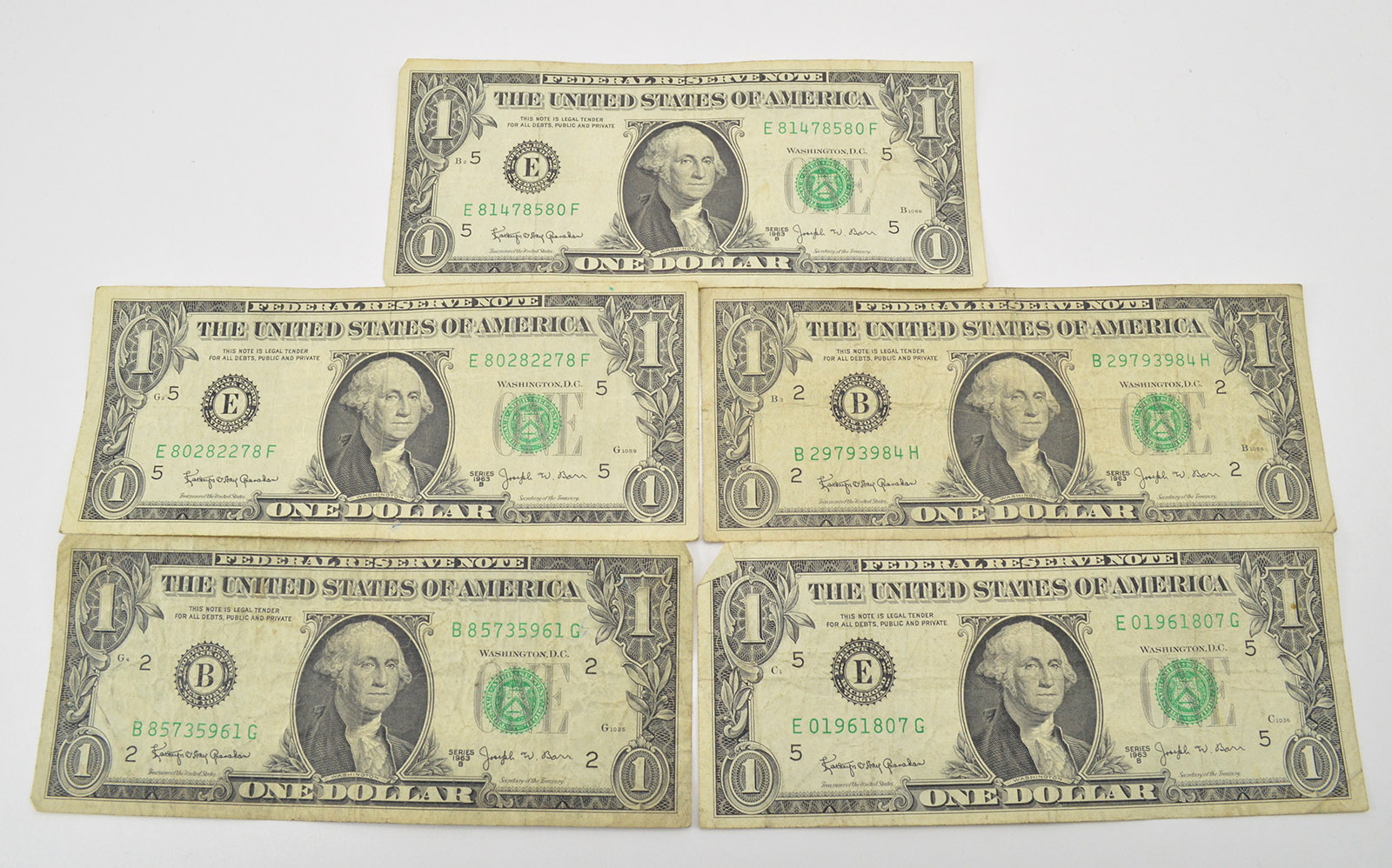 Lot of 5 1963 Joseph Barr $1.00 Notes - Collectible - Very sort printed ...