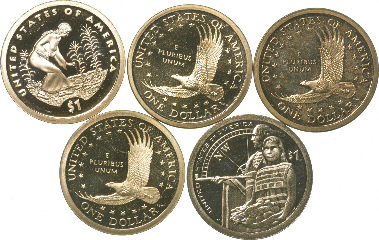 Lot of 5 Gem PROOF - Modern US $1.00 Coins - Made in SAN FRANCISCO ...