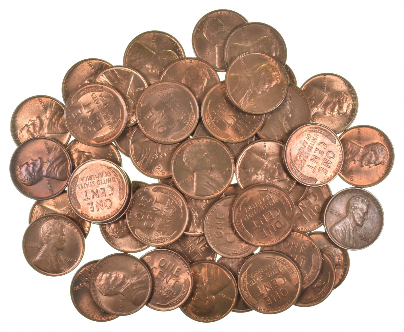 Lot of (50) 1930 BU Lincoln Wheat Cents Roll | Property Room