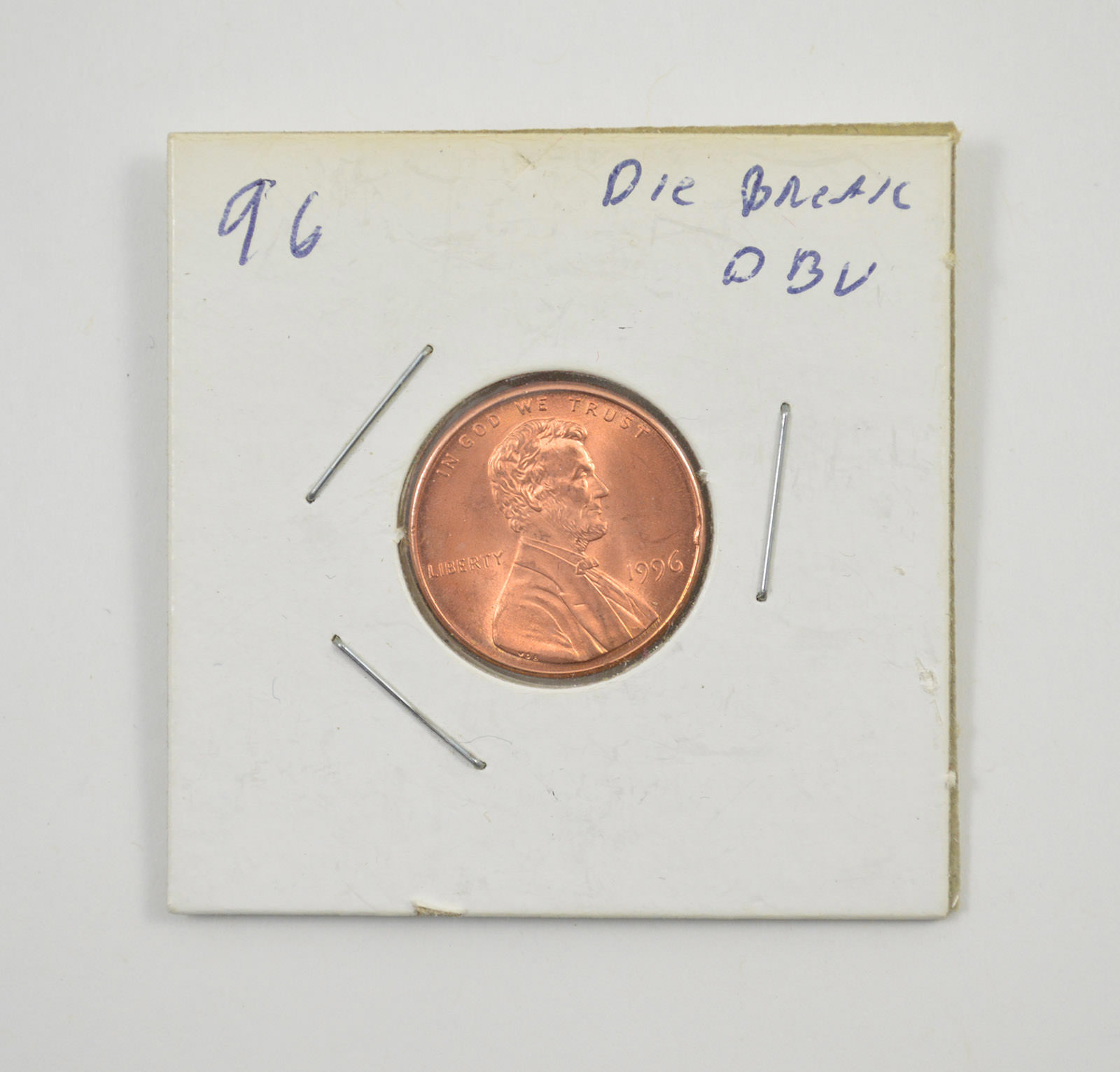 Major Error: 1996 Lincoln Memorial Cent - Die Break Obverse | Property Room