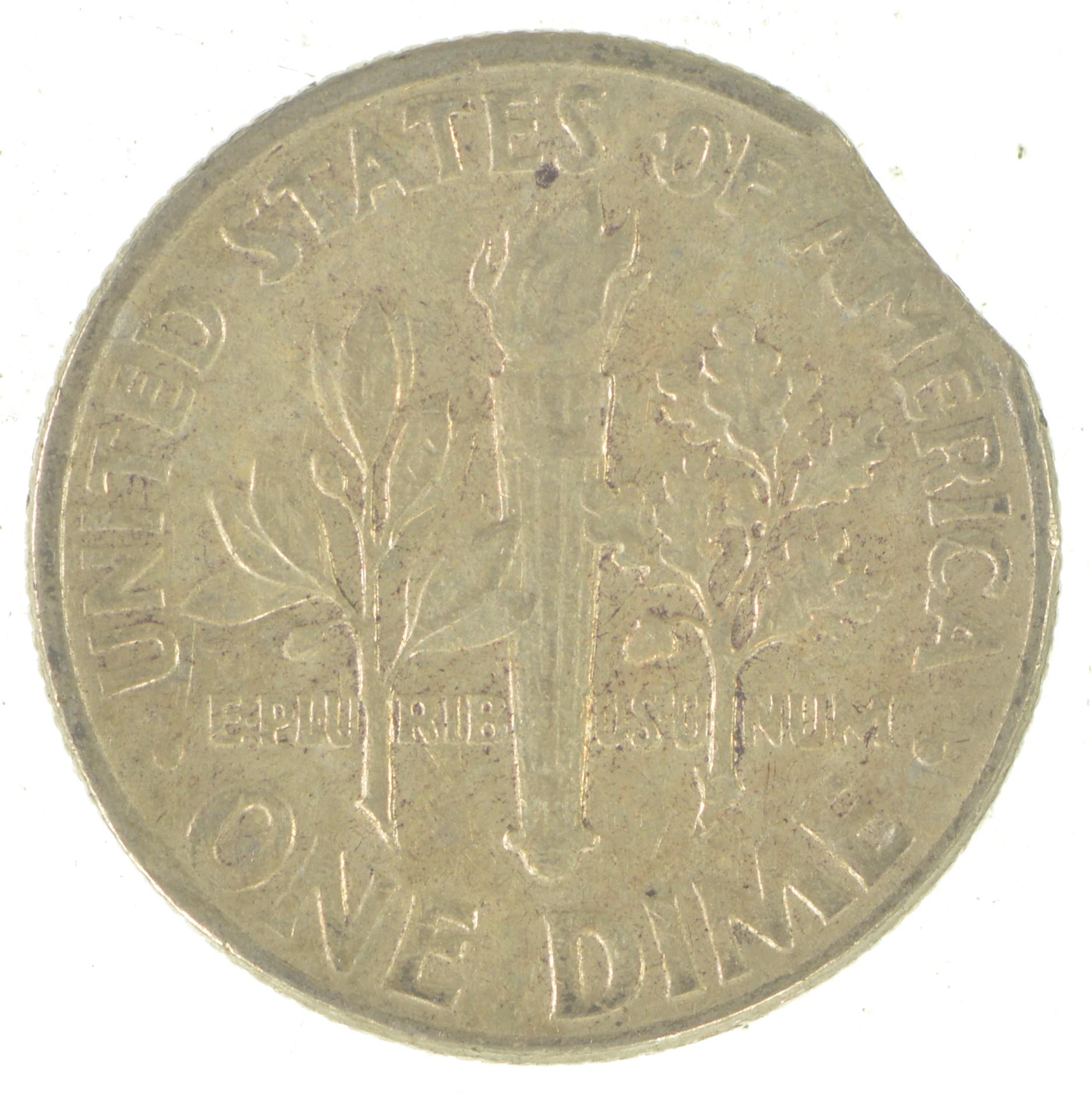 Major Error - Clipped Planchet Error - 90% Silver Roosevelt Dime - 1959 ...