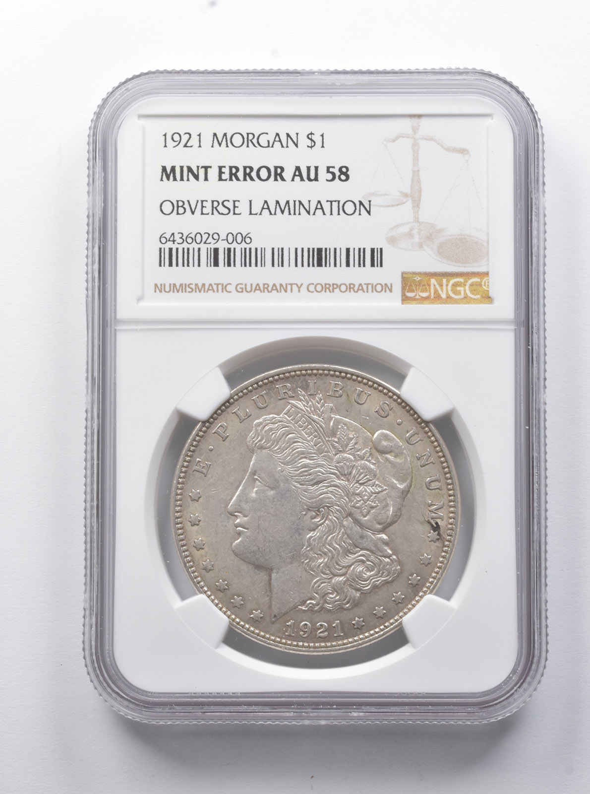 MINT ERROR AU58 1921 Morgan Silver Dollar OBV Lamination NGC | Property ...