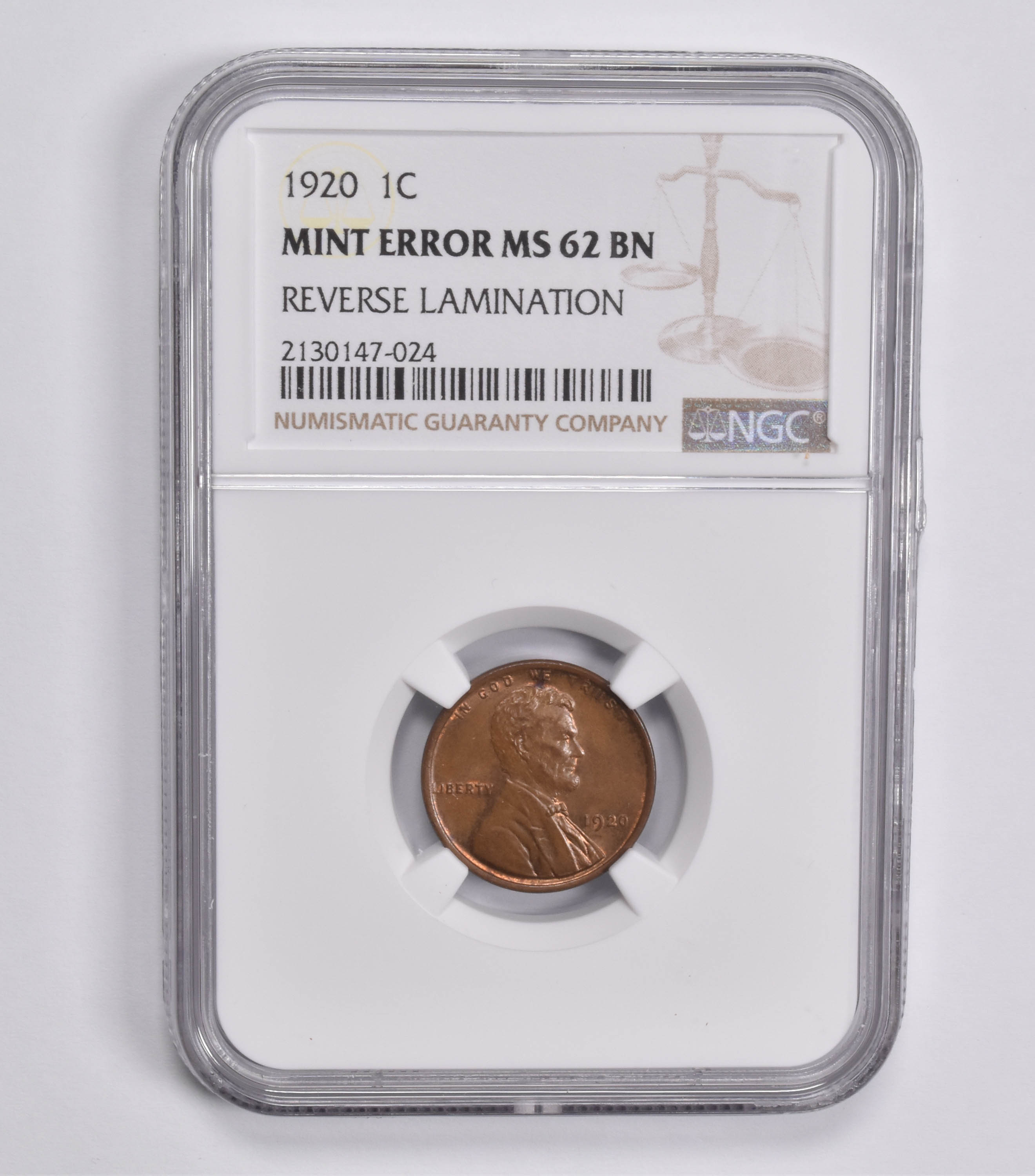 Mint Error MS62 BN 1920 Lincoln Wheat Cent Reverse Lamination NGC ...