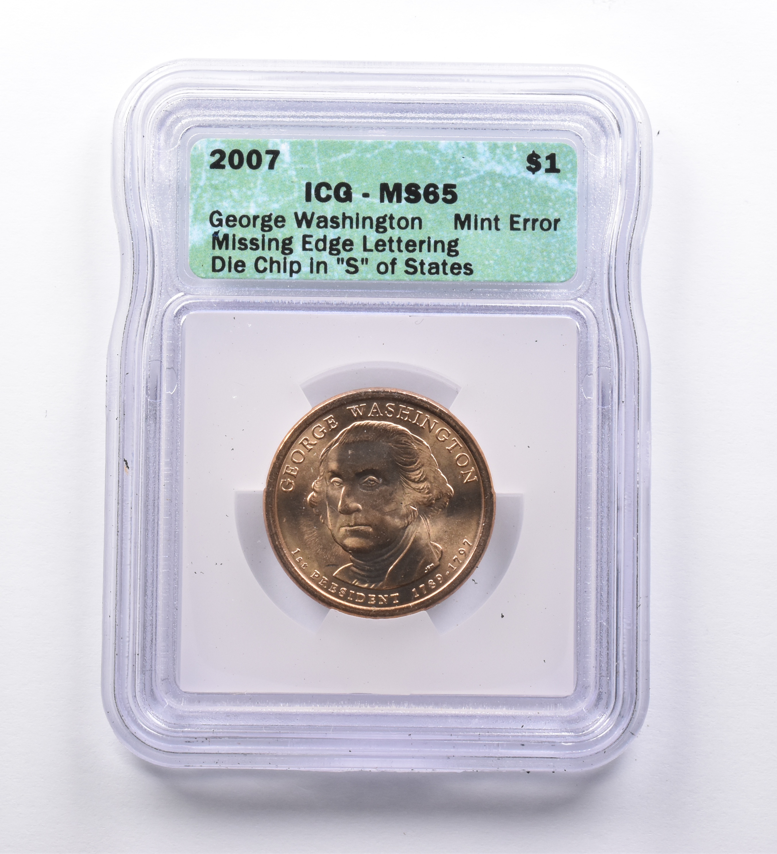 Mint Error MS65 2007 George Washington Dollar Missing Edge Lettering ...