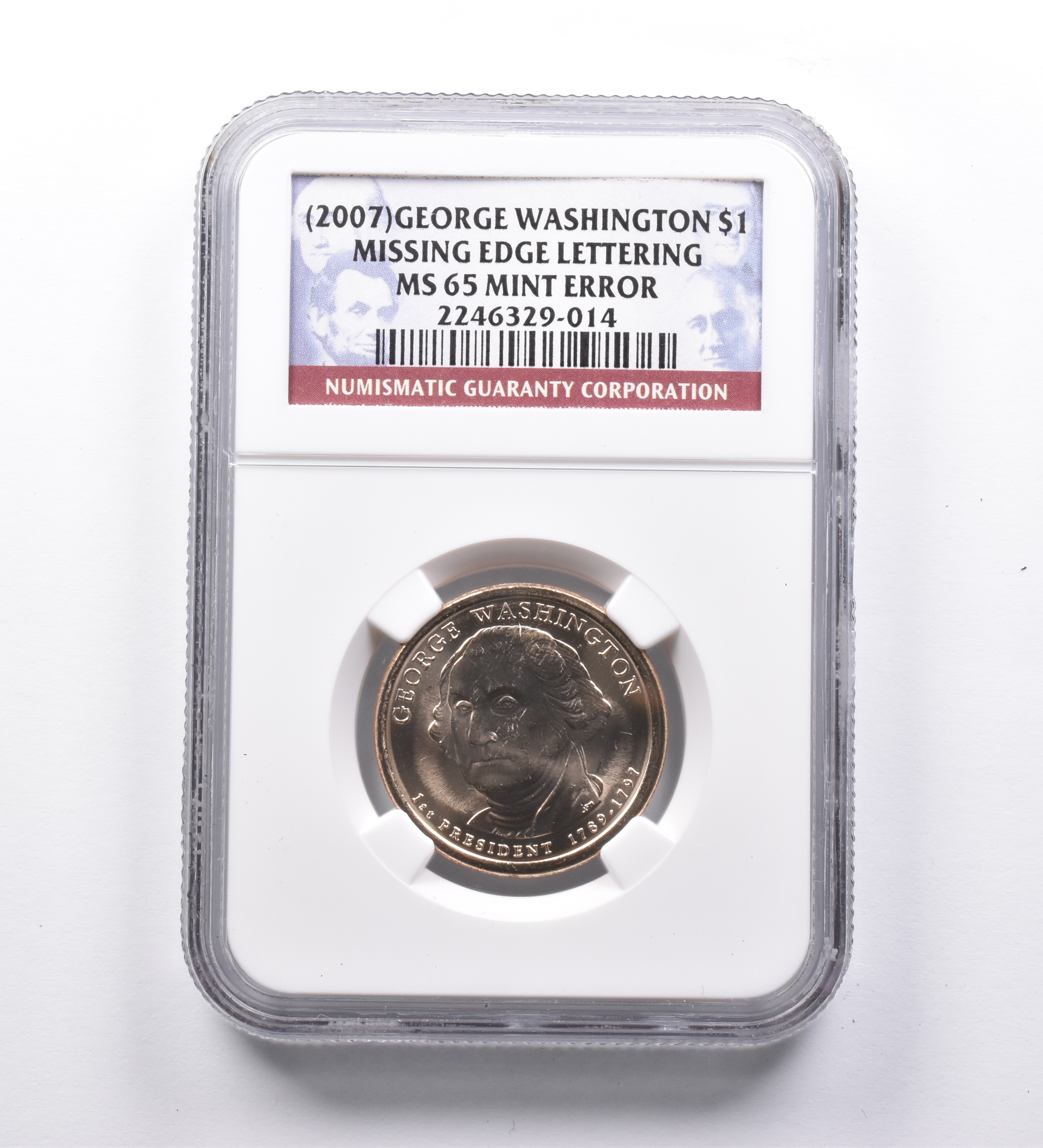 Mint Error MS65 (2007) George Washington Dollar Missing Edge Lettering ...