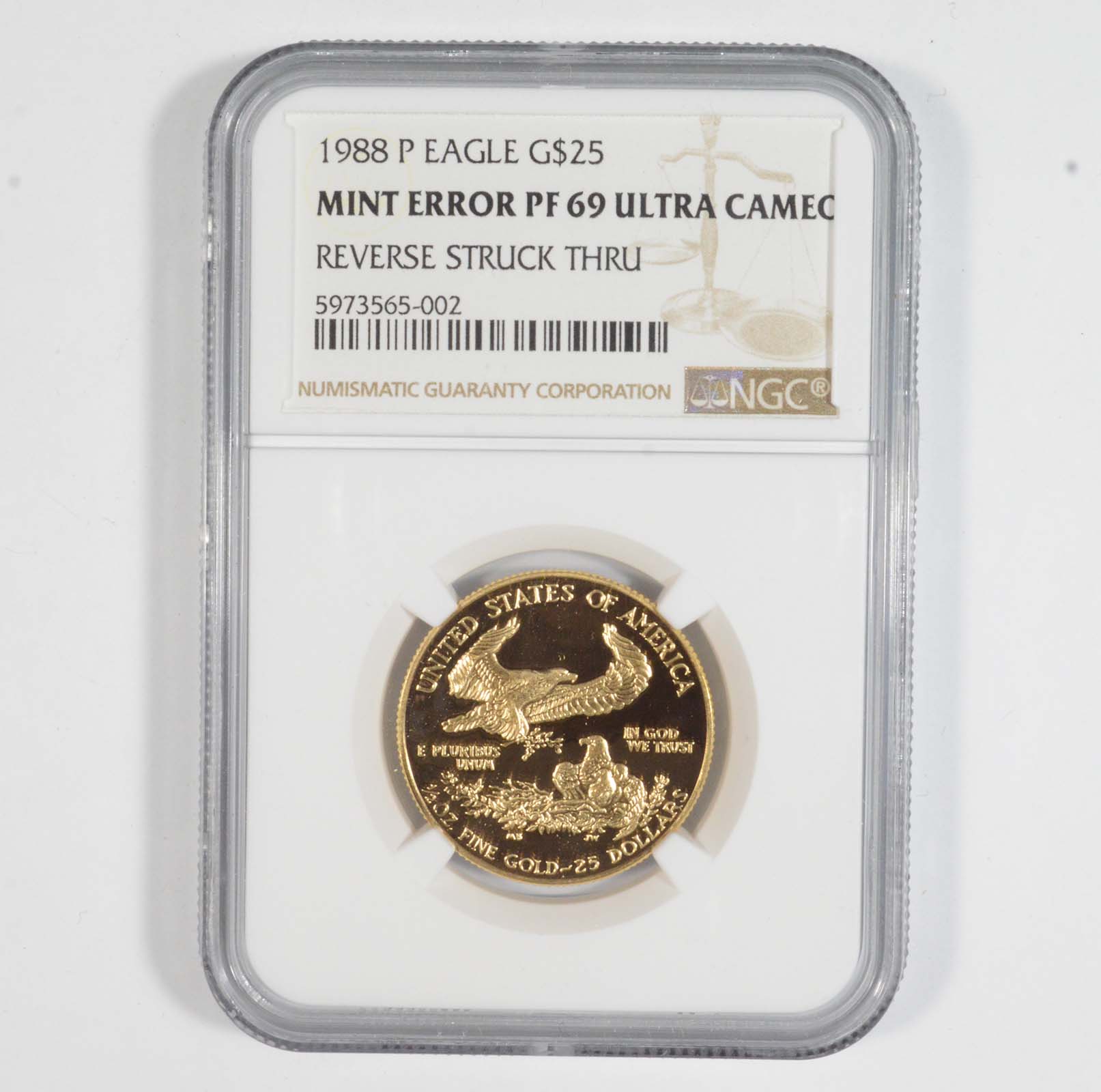 Mint Error PF69 UCAM 1988-P $25 American Gold Eagle - Reverse Struck Thru - Graded NGC ...