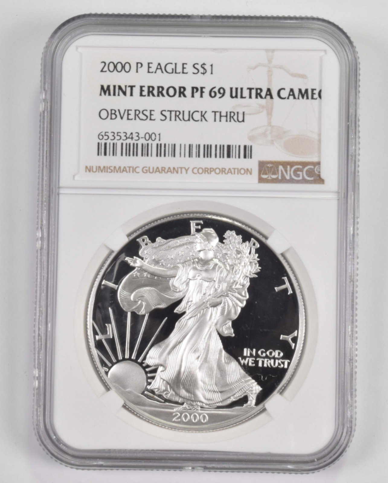 Mint Error PF69 UCAM 2000-P American Silver Eagle - OBV Struck Thru NGC | Property Room