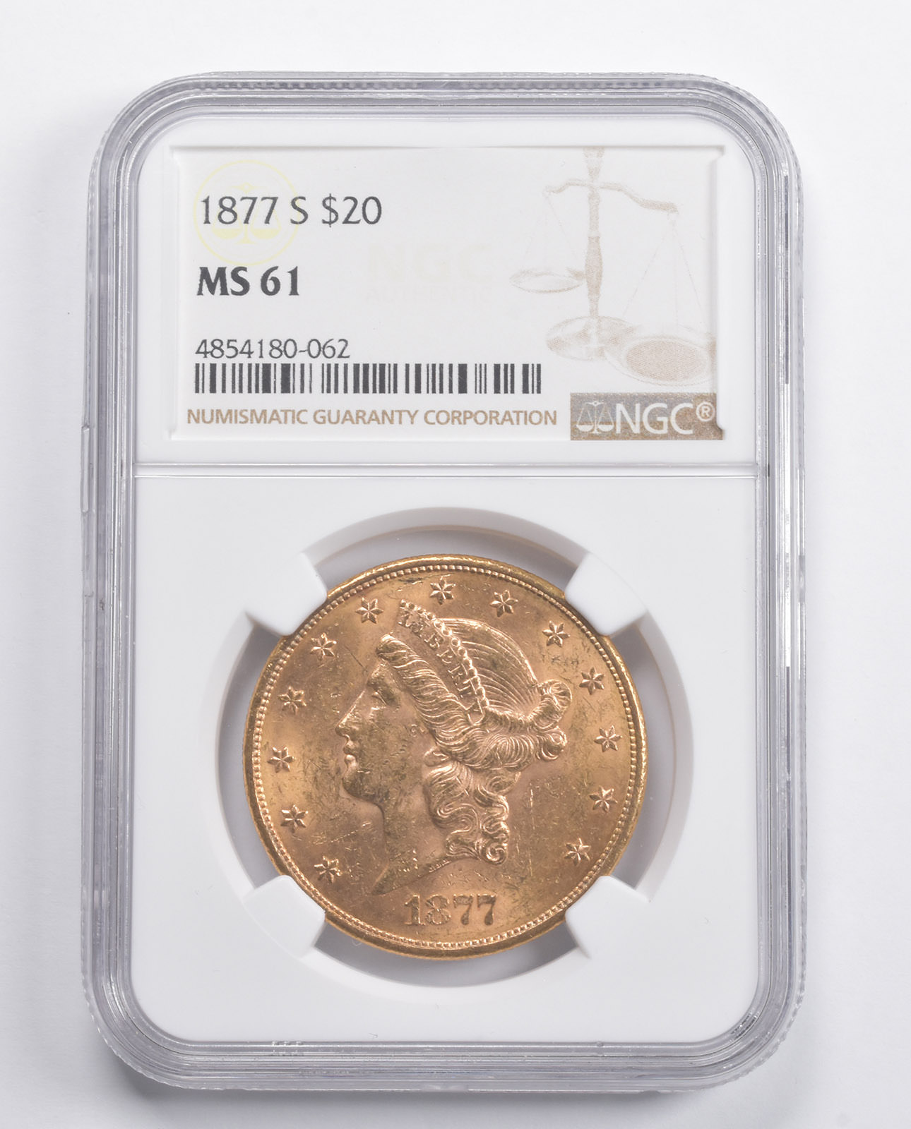 MS61 1877-S $20 Liberty Head Gold Double Eagle NGC | Property Room
