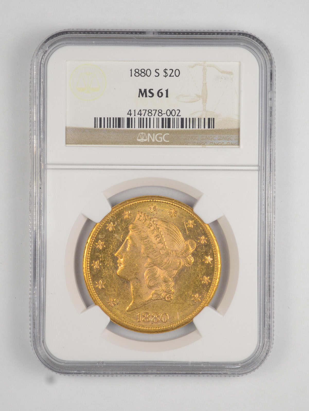 MS61 1880-S $20.00 Liberty Head Gold Double Eagle - Graded NGC | Property Room