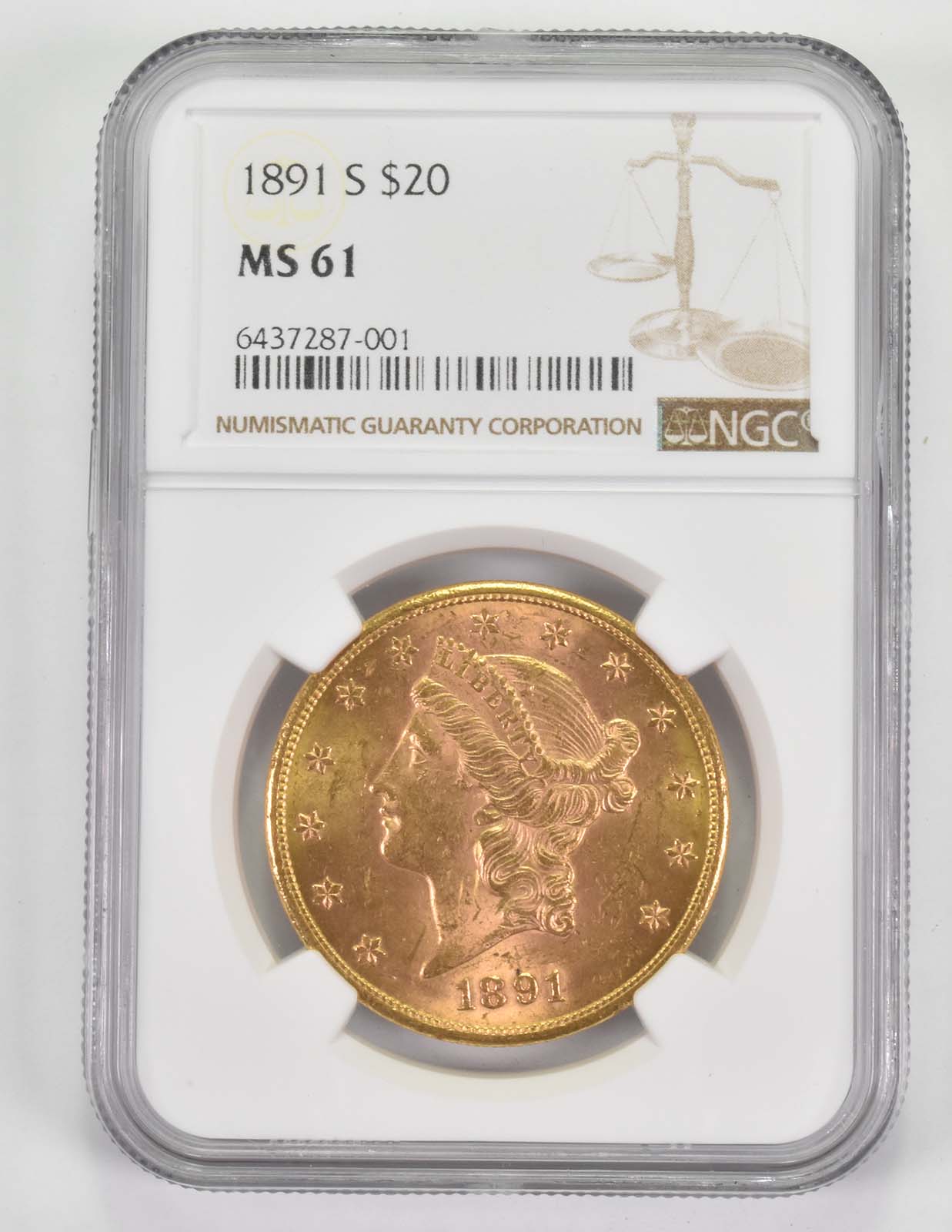 MS61 1891-S $20 Liberty Head Gold Double Eagle - Graded NGC | Property Room