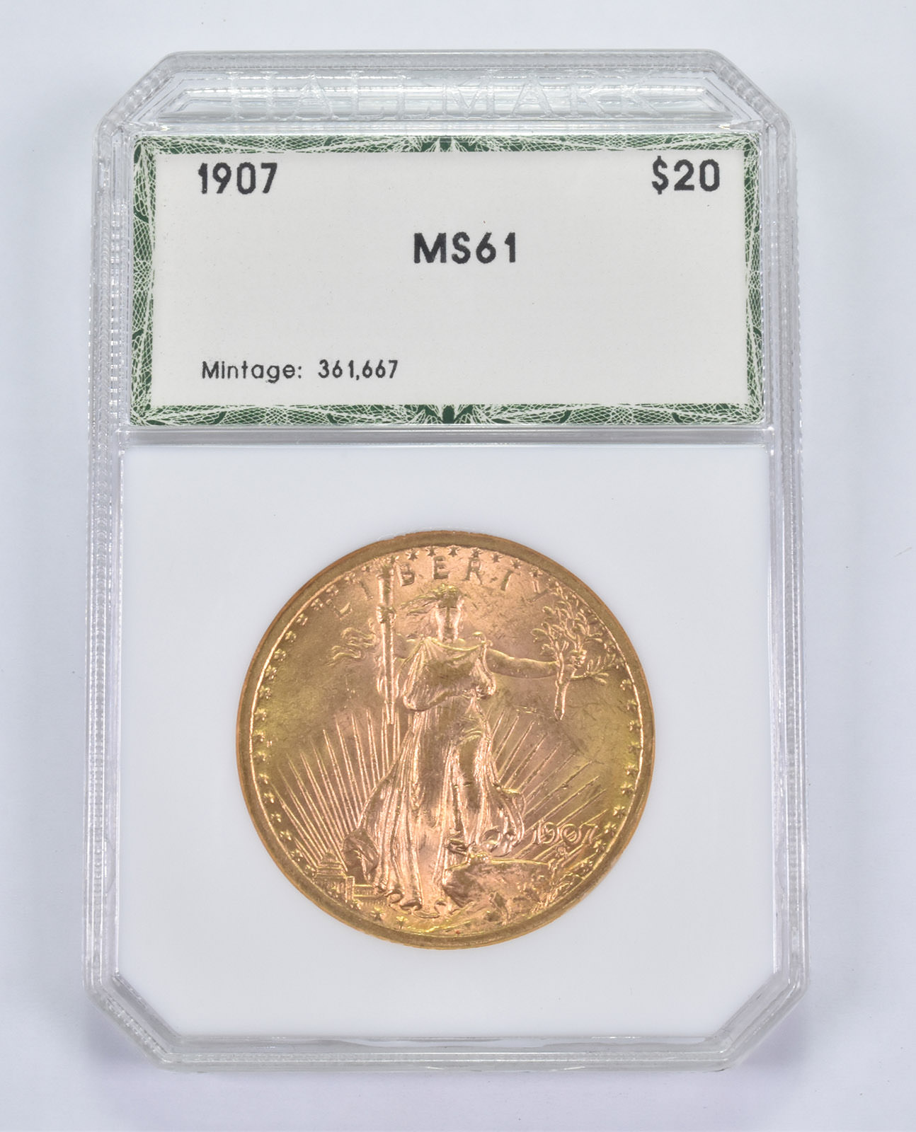 MS61 1907 $20 Saint-Gaudens Gold Double Eagle - Graded Hallmark ...