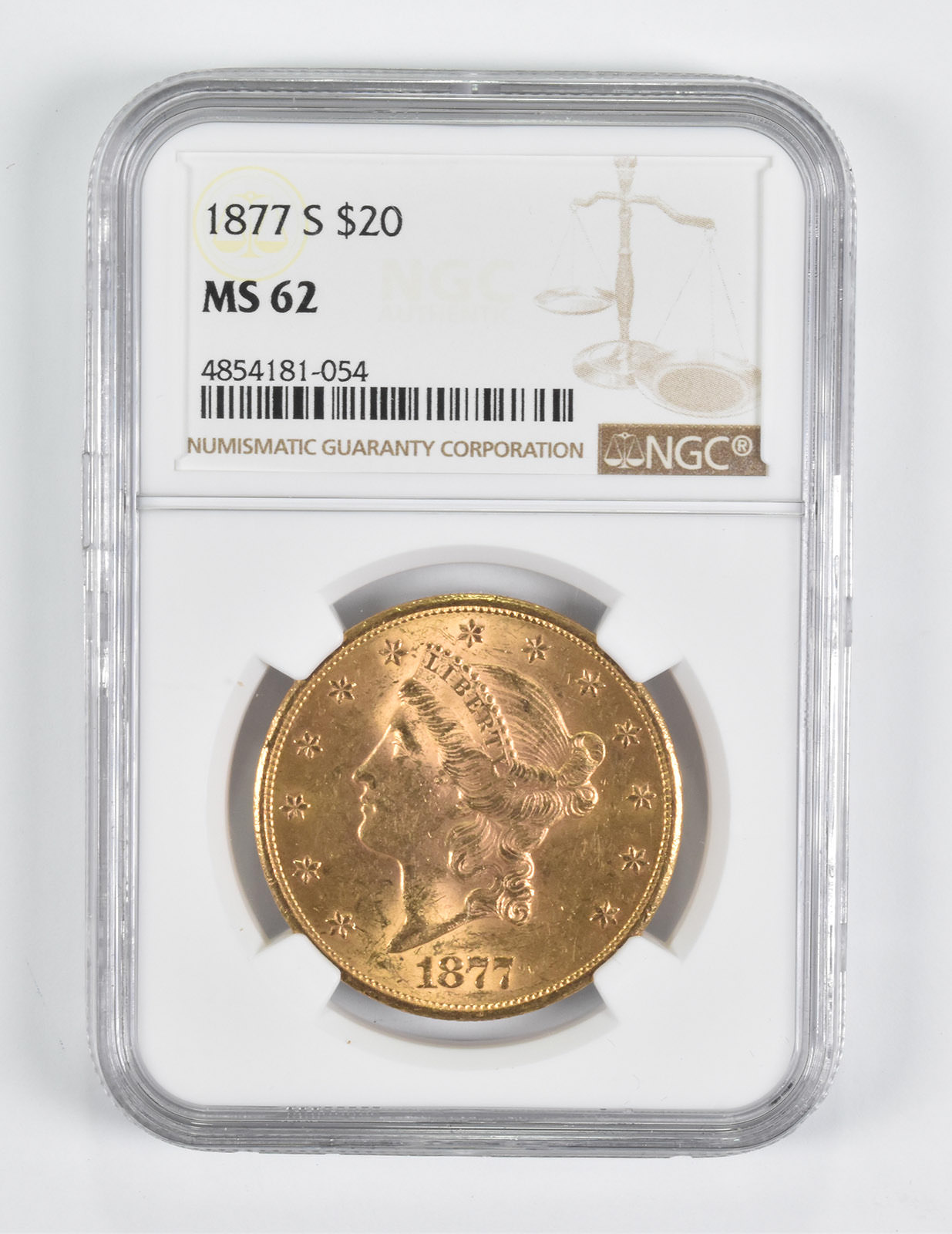MS62 1877-S $20 Liberty Head Gold Double Eagle NGC | Property Room