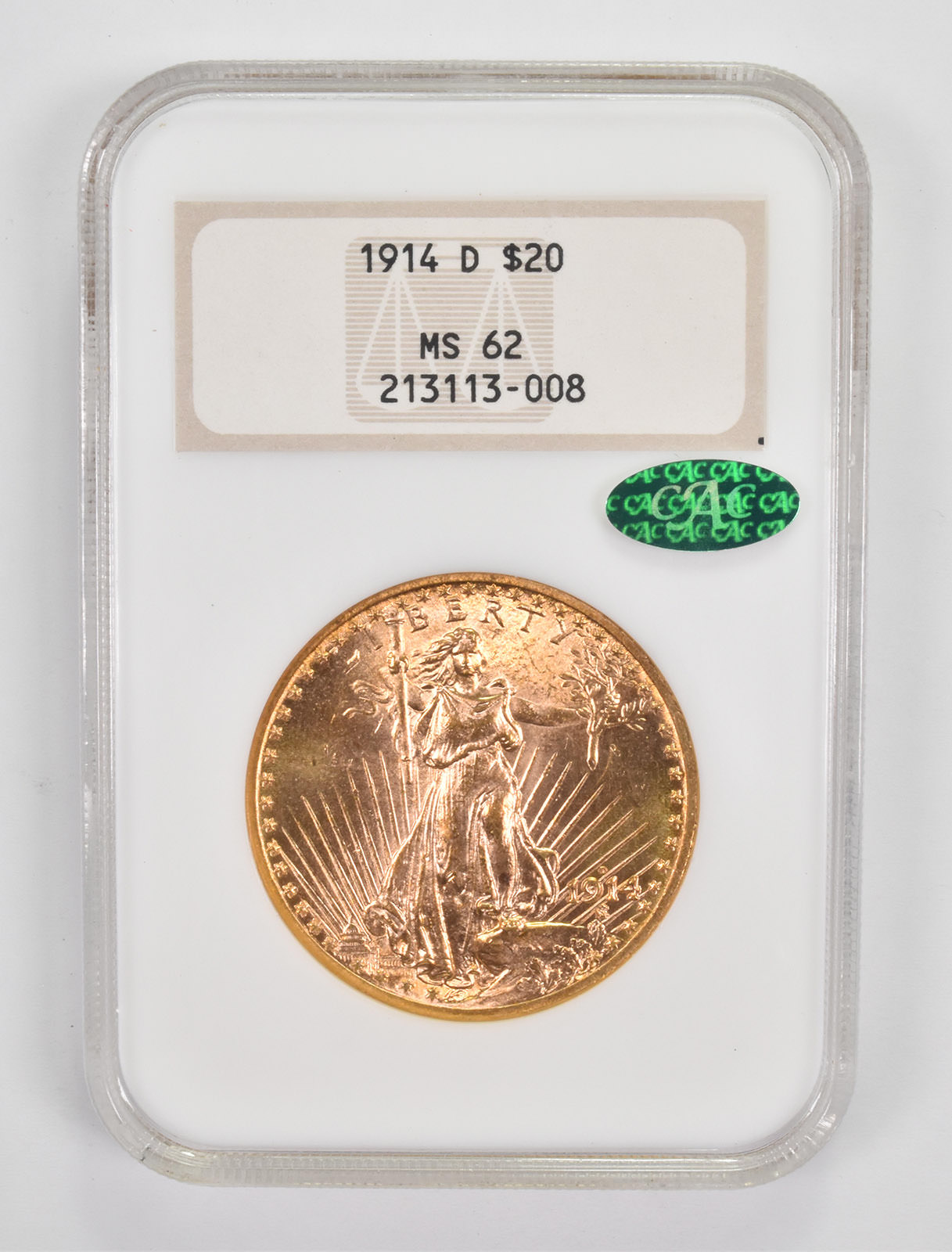 MS62 1914-D $20 Saint-Gaudens Gold Double Eagle - CAC - Graded NGC | Property Room