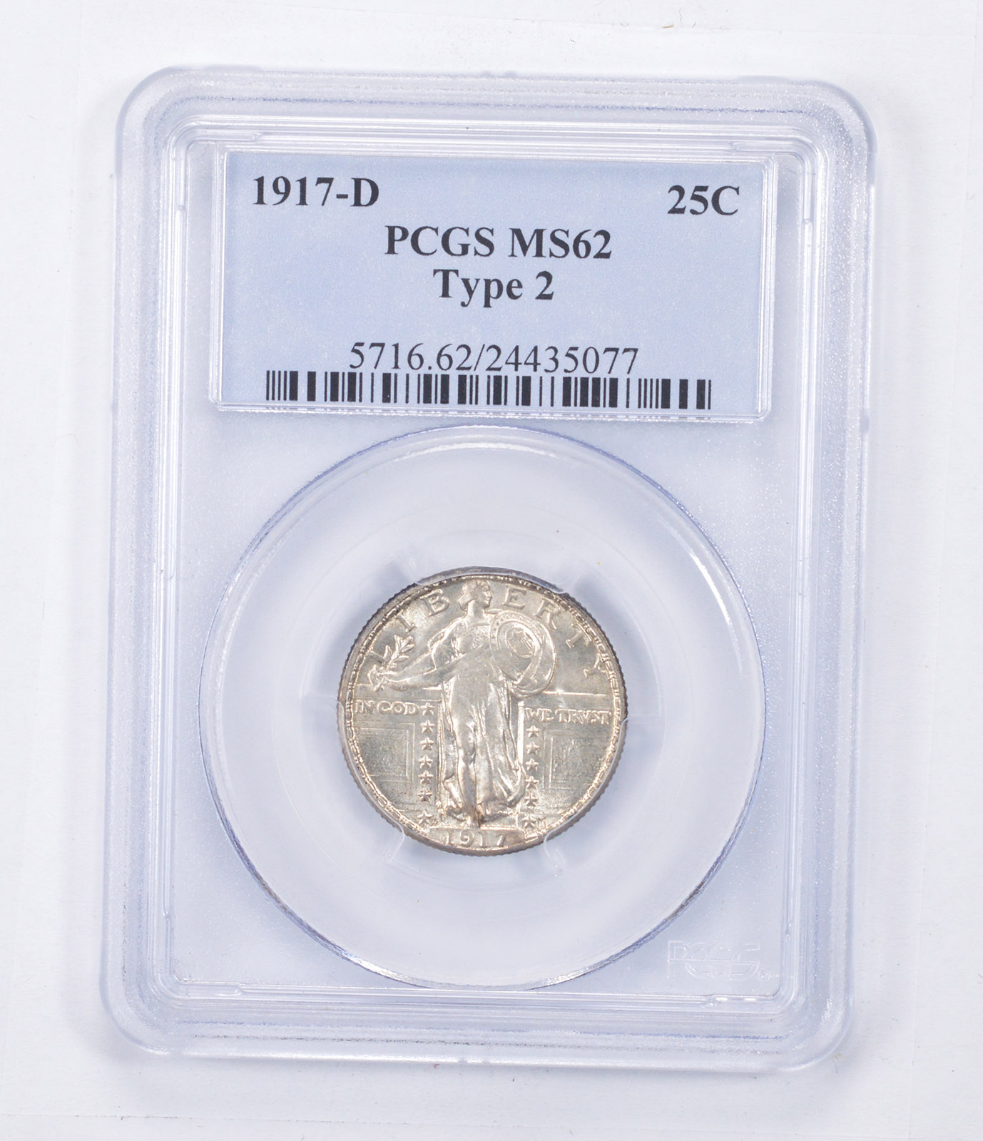 MS62 1917-D Standing Liberty Quarter - Type 2 - Graded PCGS | Property Room