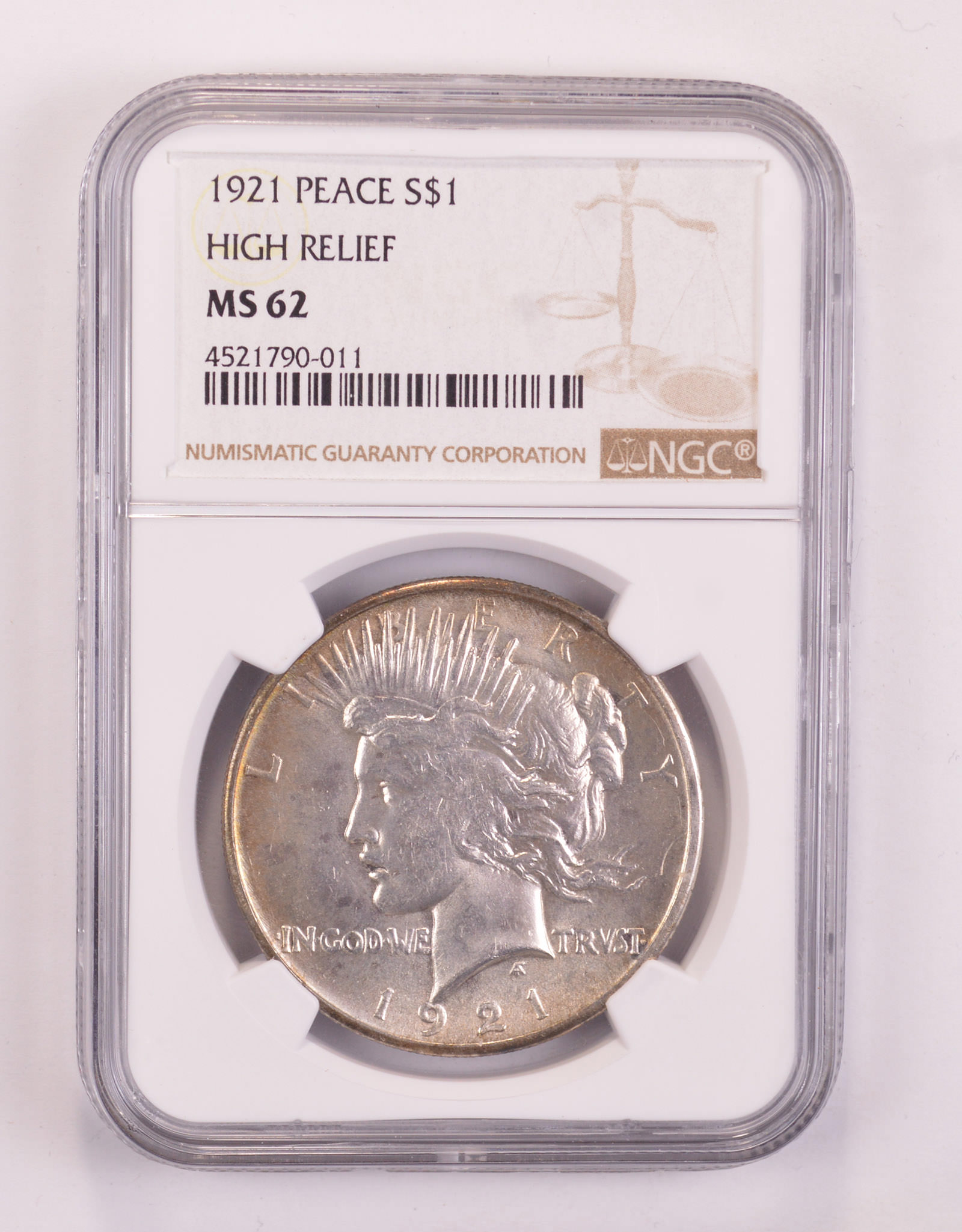 MS62 1921 Peace Silver Dollar - High Relief - Graded NGC | Property Room