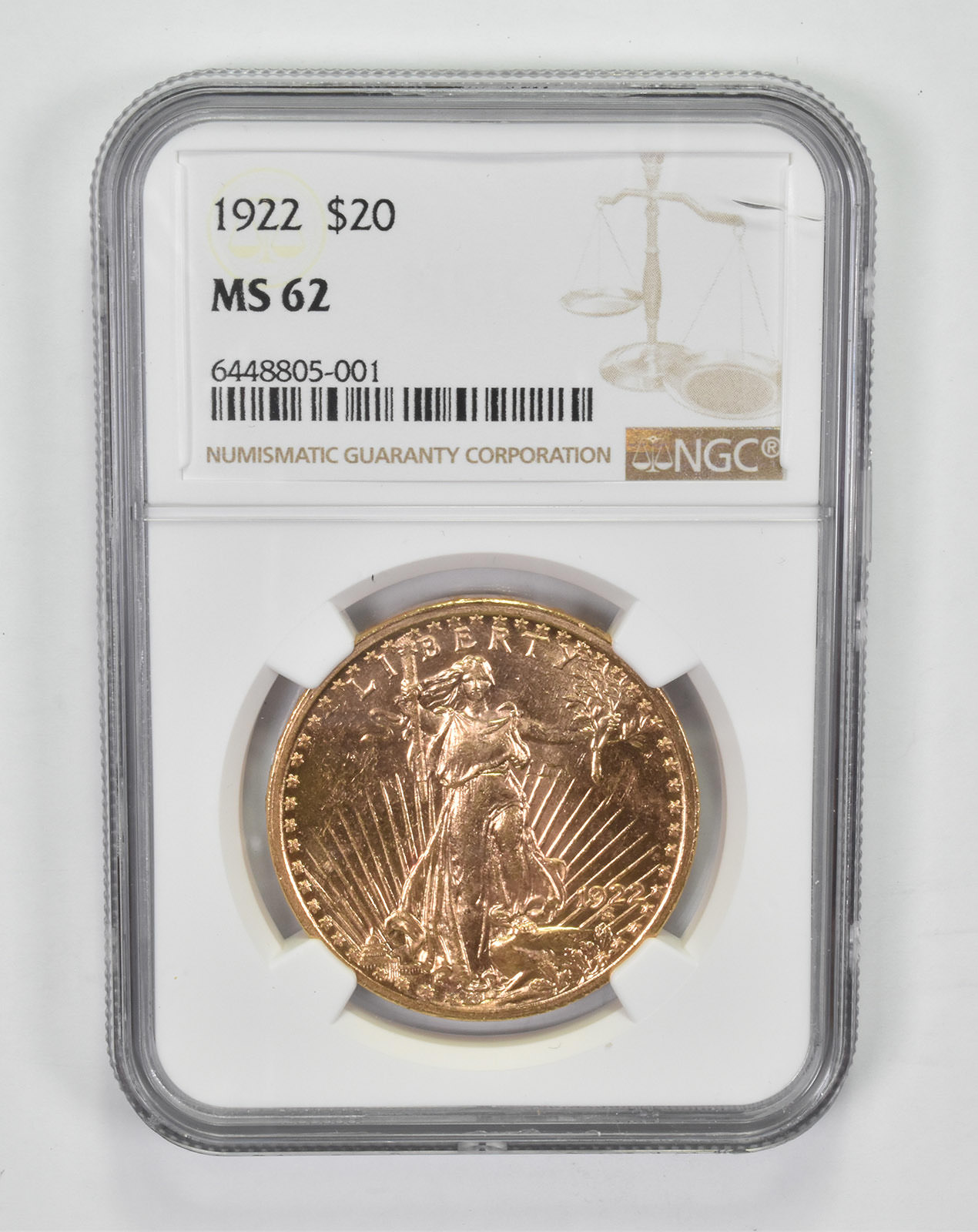 MS62 1922 $20 Saint-Gaudens Gold Double Eagle - Graded NGC | Property Room