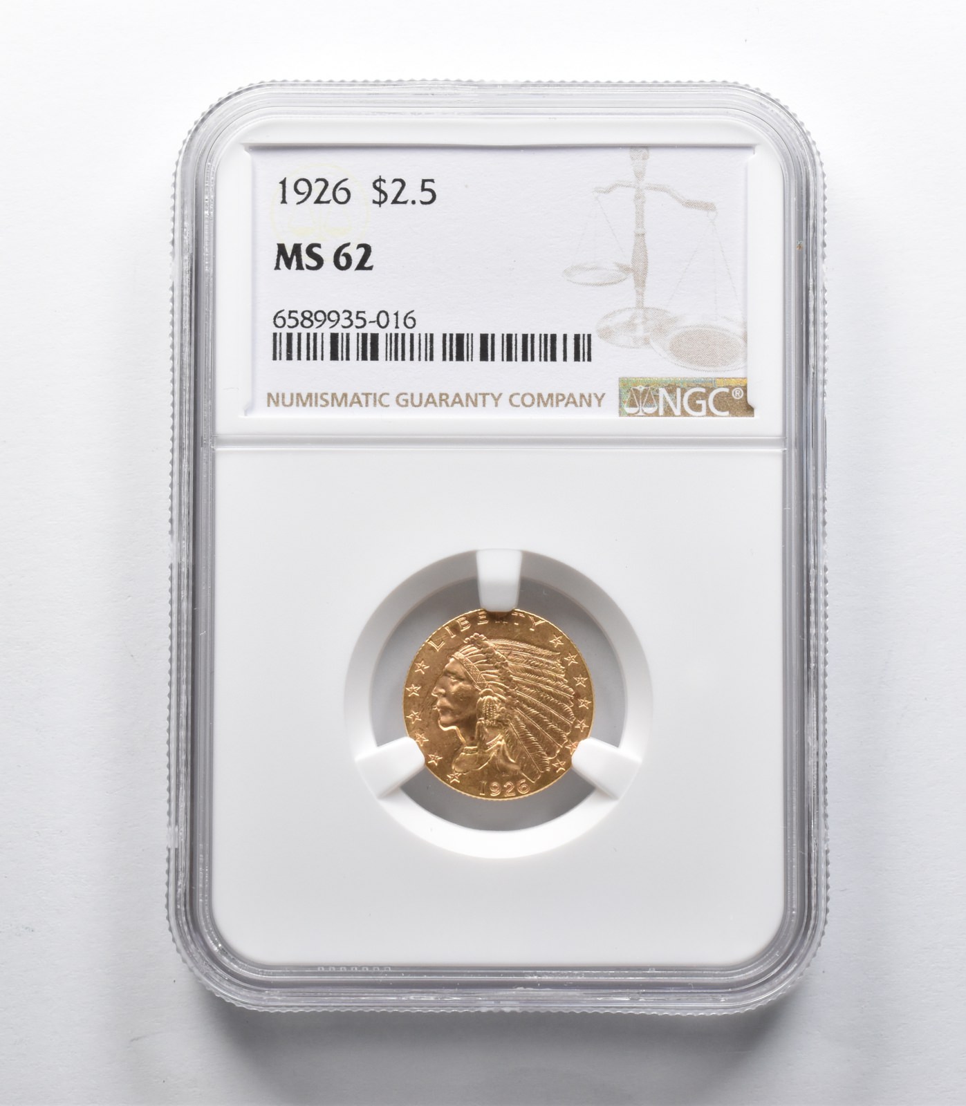 MS62 1926 $2.50 Indian Head Gold Quarter Eagle NGC | Property Room