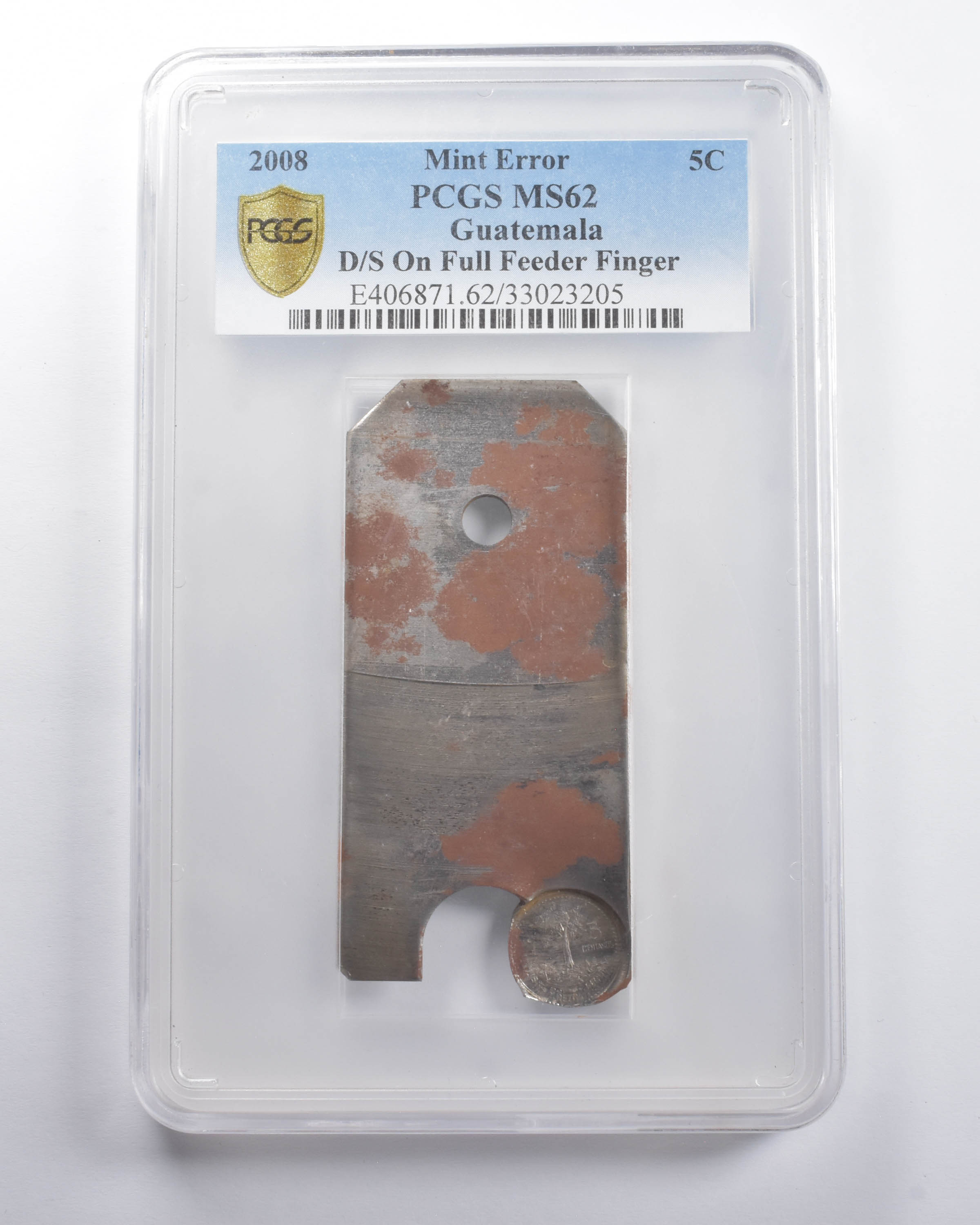 MS62 Mint Error 2008 Guatemala 5 Centavos D/S On Full Feeder Finger ...