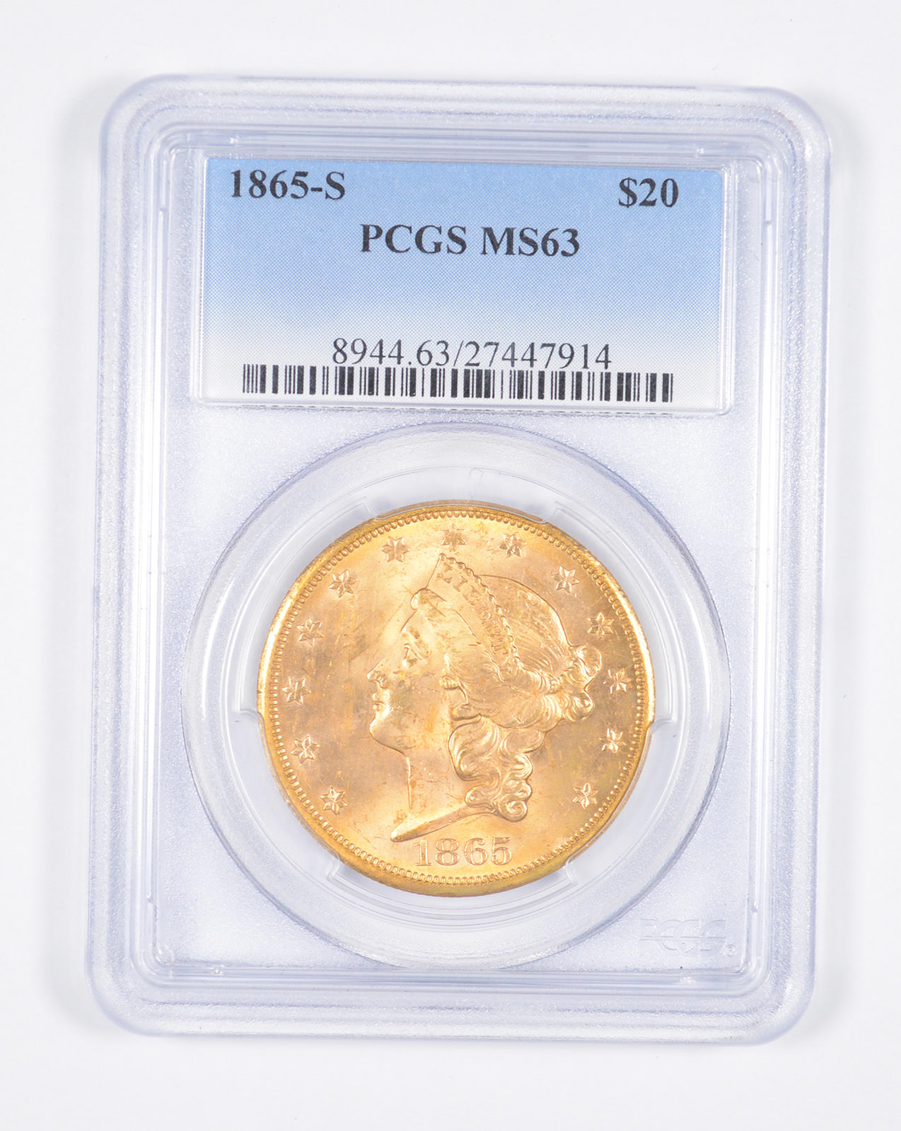 MS63 1865-S $20.00 Liberty Head Gold Double Eagle - Graded PCGS ...