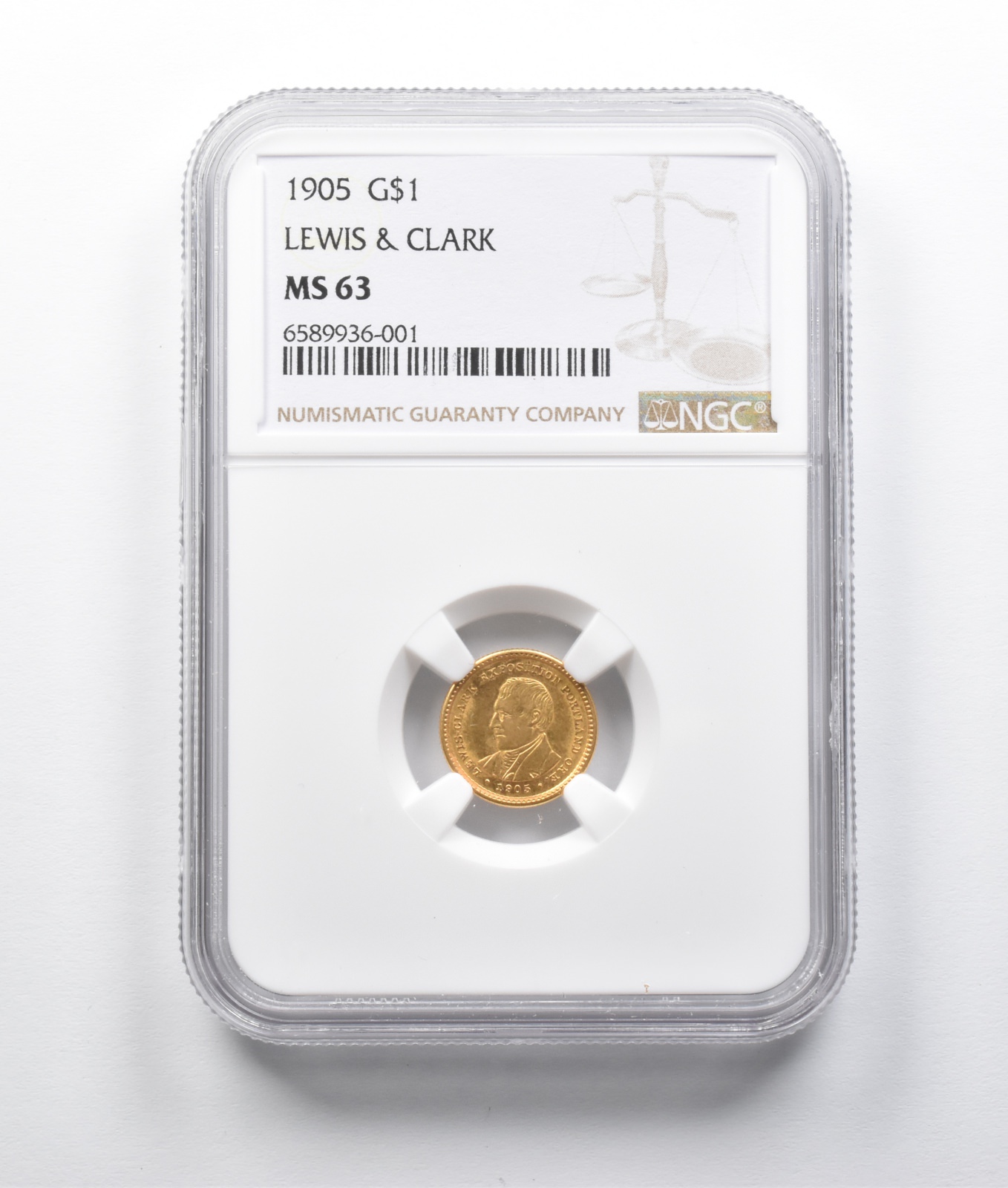 MS63 1905 $1 Lewis & Clark Commemorative Dollar Gold Coin NGC ...