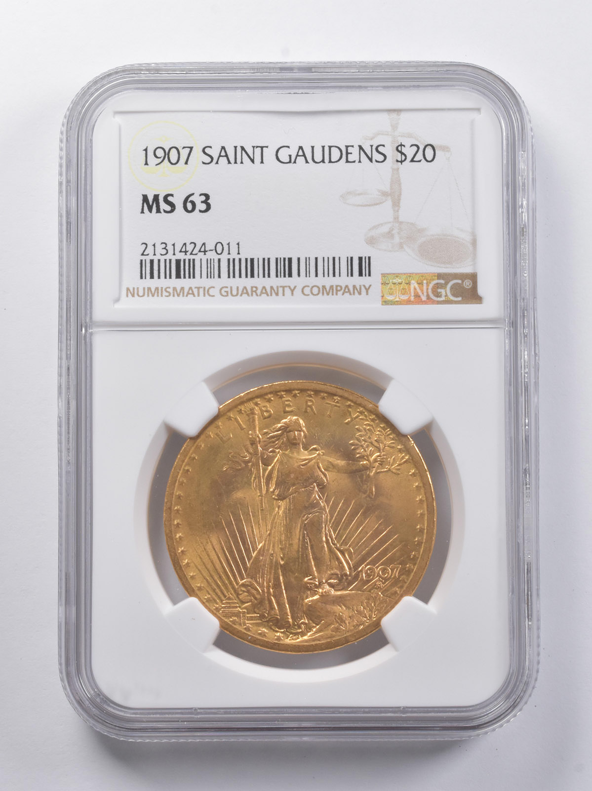 MS63 1907 $20 Saint-Gaudens Gold Double Eagle NGC | Property Room