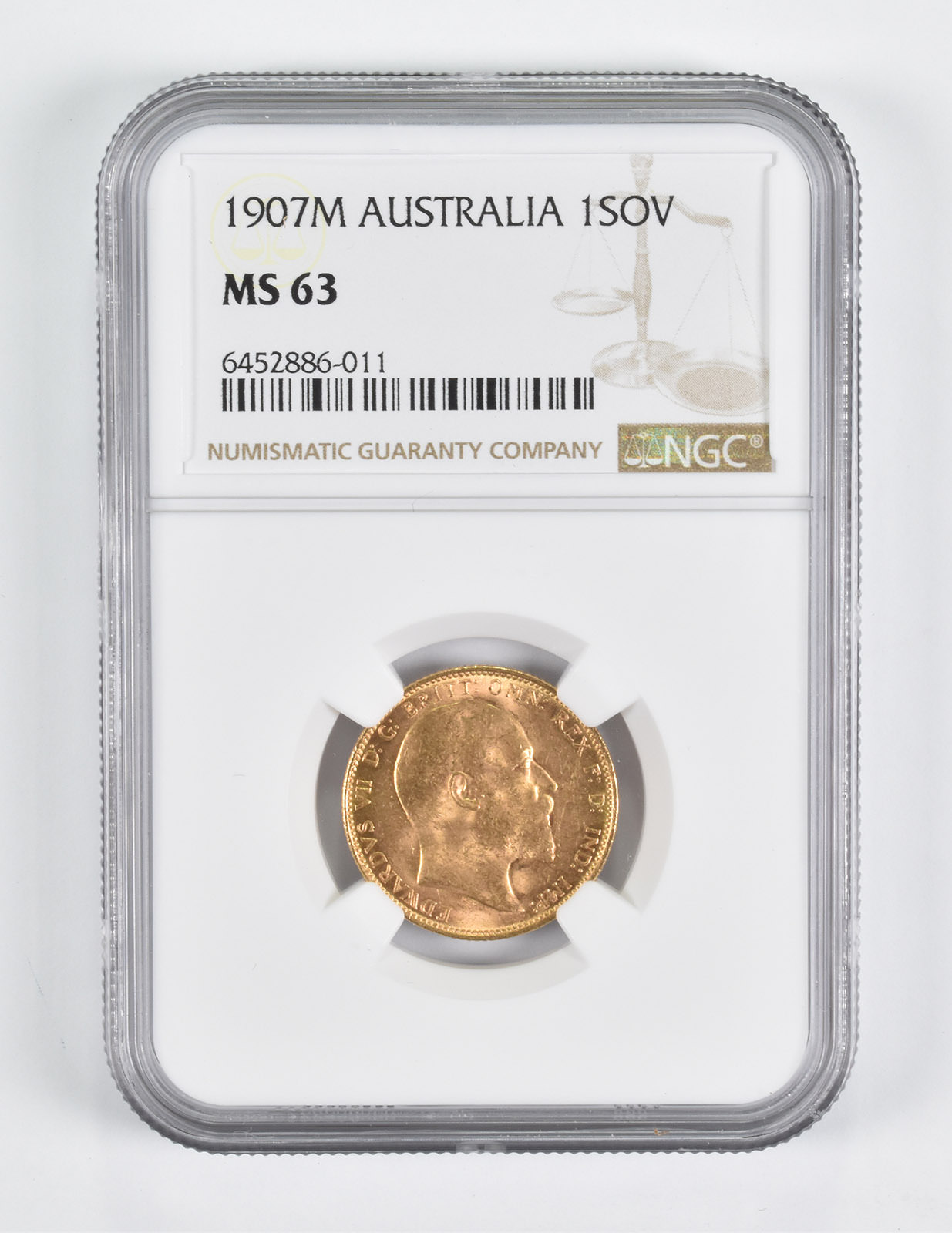 MS63 1907-M Australia 1 Sovereign Gold Coin NGC | Property Room
