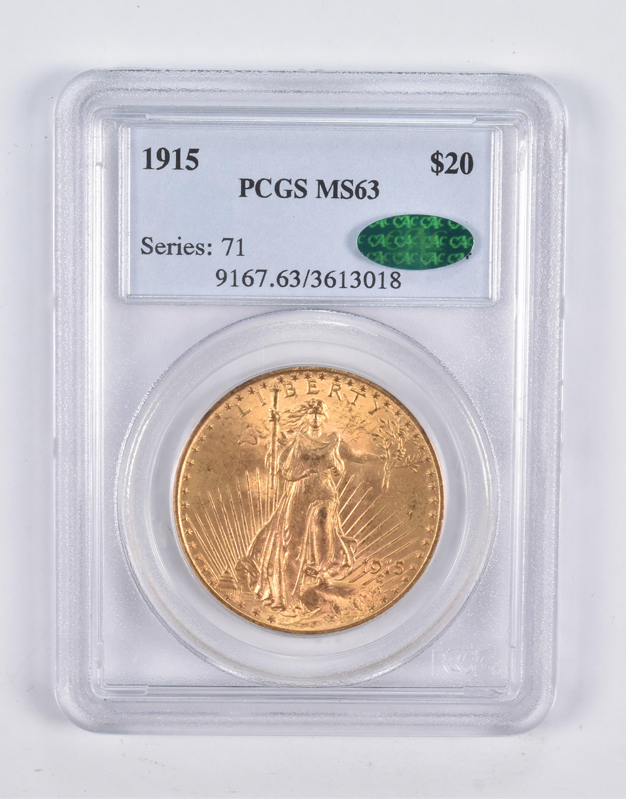 MS63 1915 $20 Saint-Gaudens Gold Double Eagle CAC PCGS | Property Room