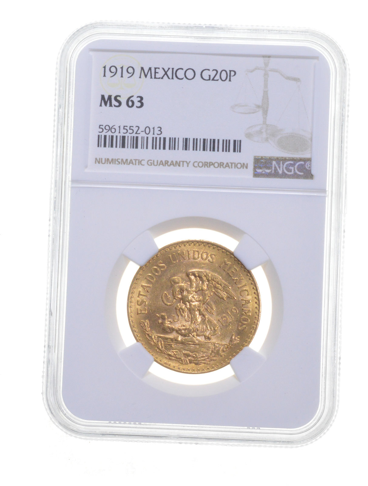 MS63 1919 Mexico 20 Pesos Gold - Graded NGC | Property Room