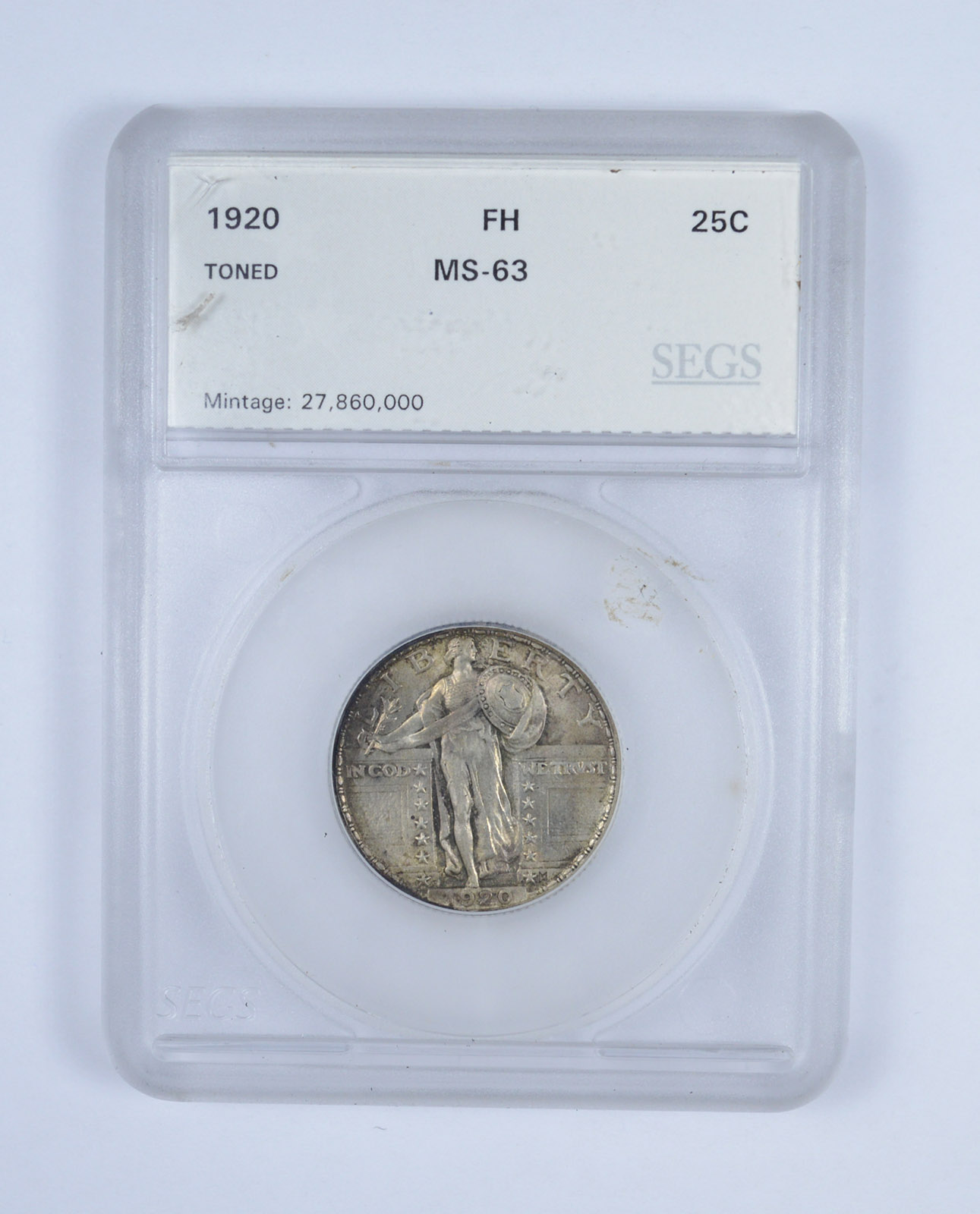 MS63 1920 Standing Liberty Quarter - FH - Toned - Graded by SEGS ...