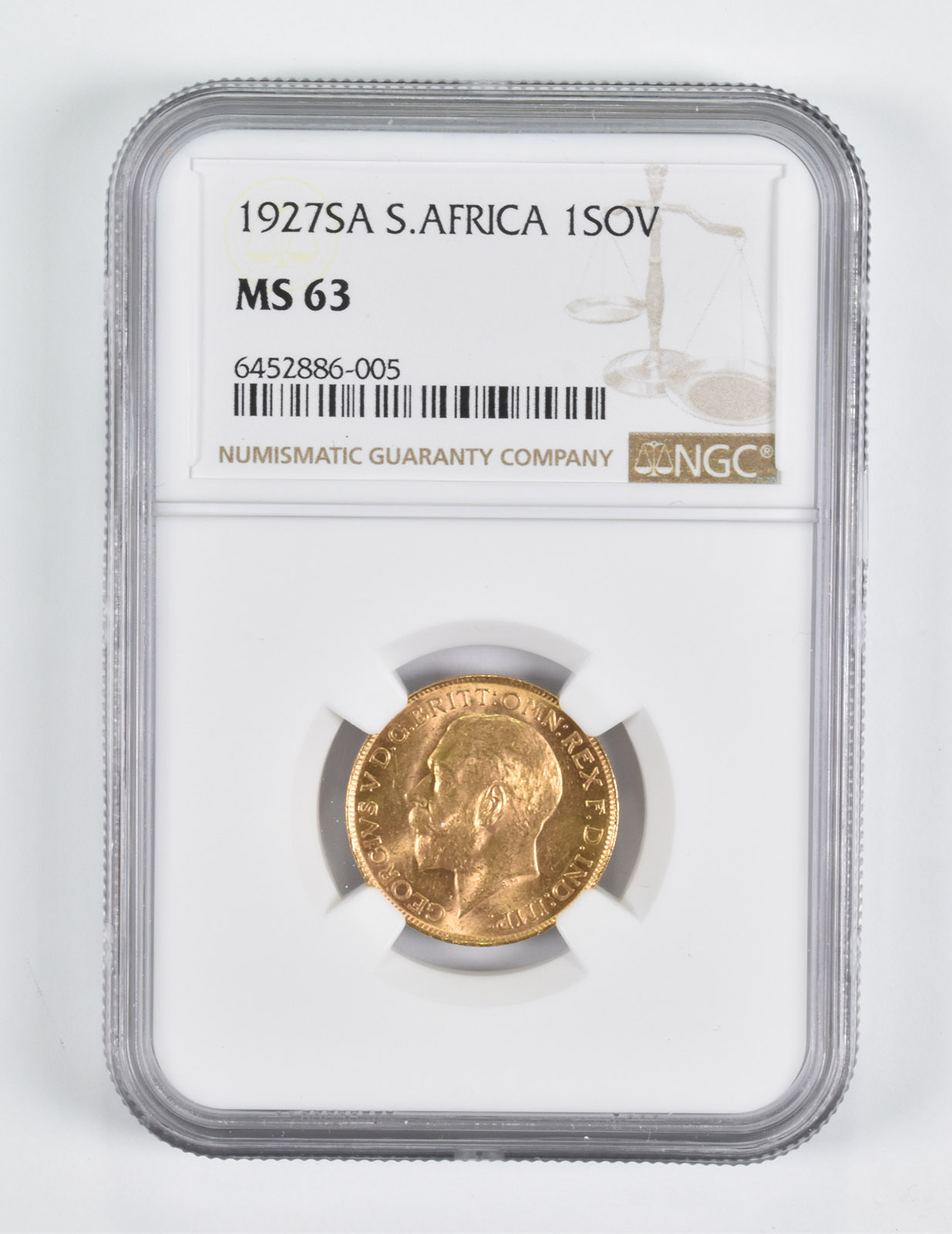 MS63 1927-A South Africa 1 Sovereign Gold Coin NGC | Property Room