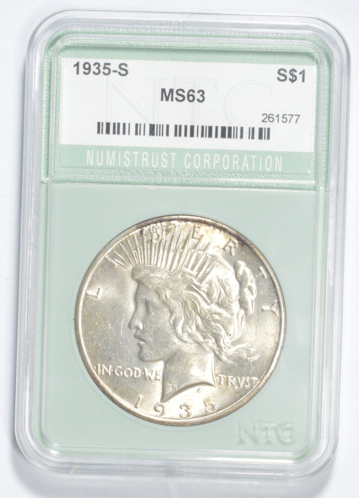 MS63 1935-S Peace Silver Dollar - Graded NTC | Property Room