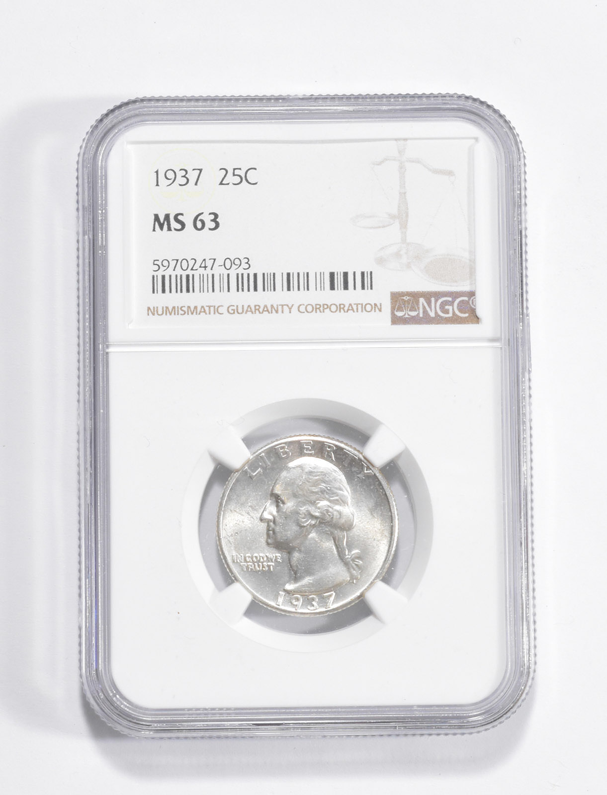 MS63 1937 Washington Quarter - Graded NGC | Property Room