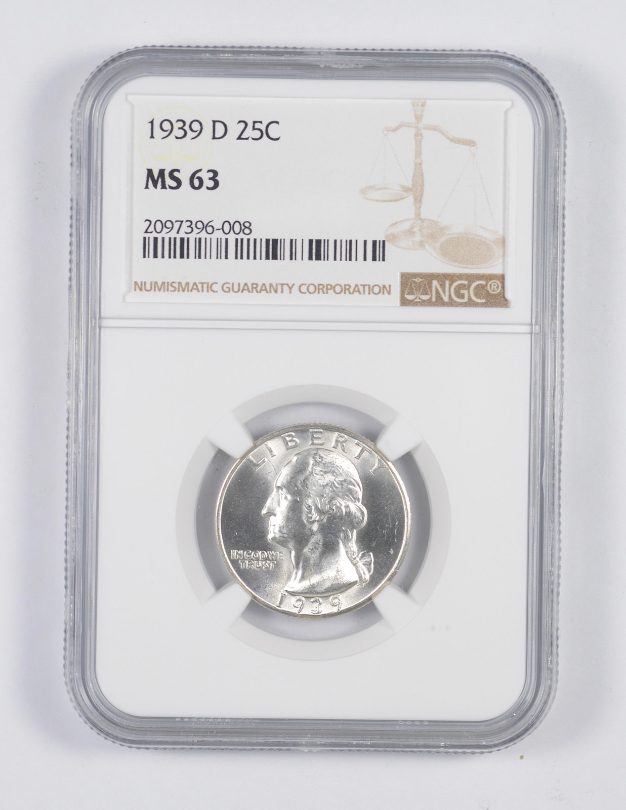 MS63 1939-D Washington Quarter - Graded NGC | Property Room