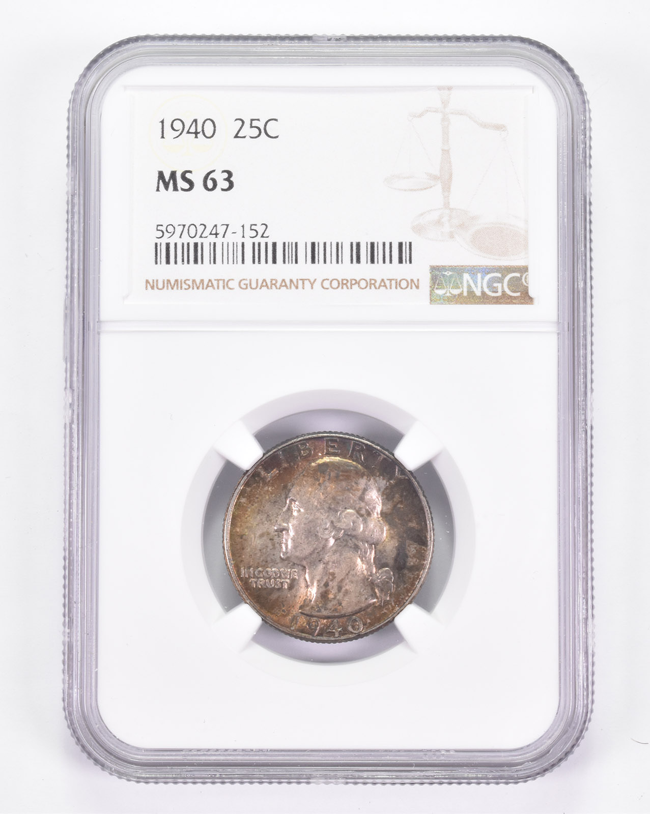 MS63 1940 Washington Quarter - Graded NGC Toned! | Property Room