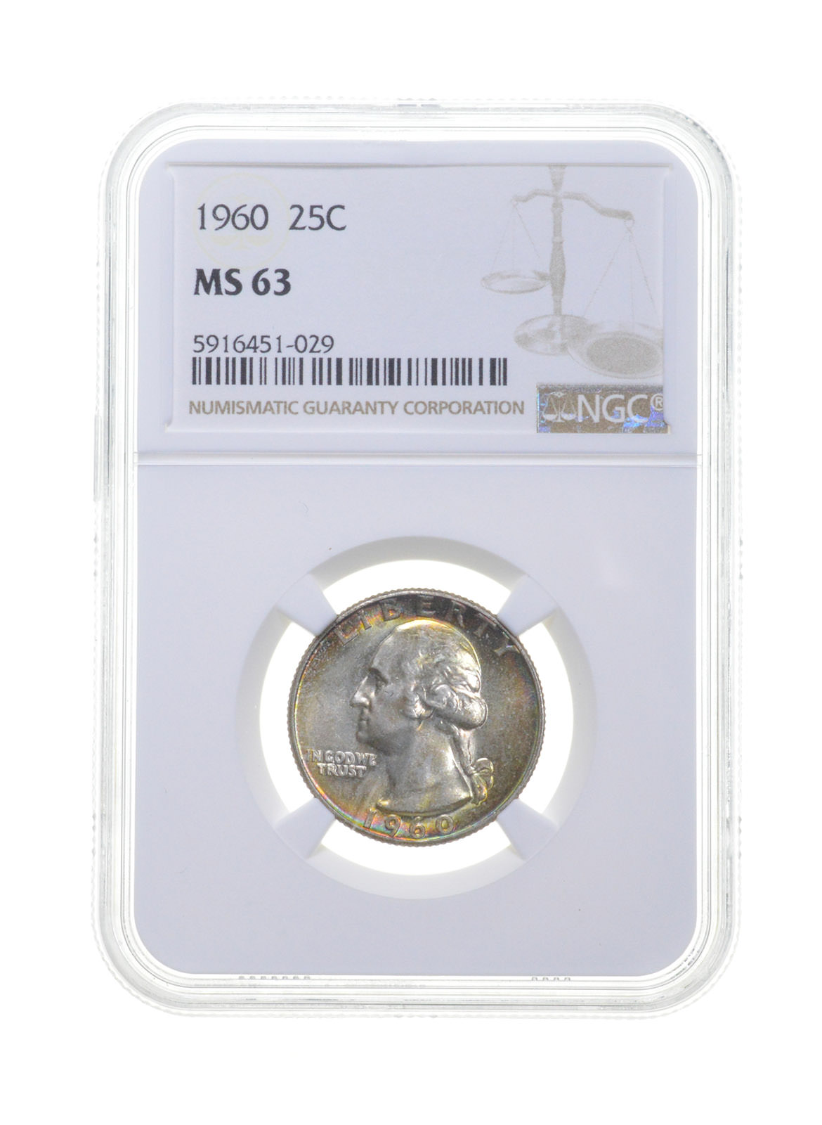 MS63 1960 Washington Quarter - Graded NGC Rainbow Toned | Property Room