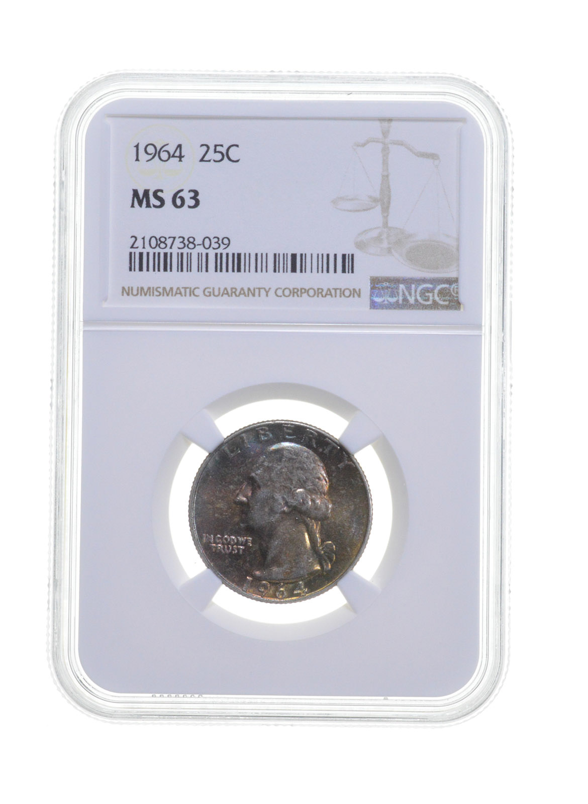 MS63 1964 Washington Quarter - Graded NGC Insane Color | Property Room