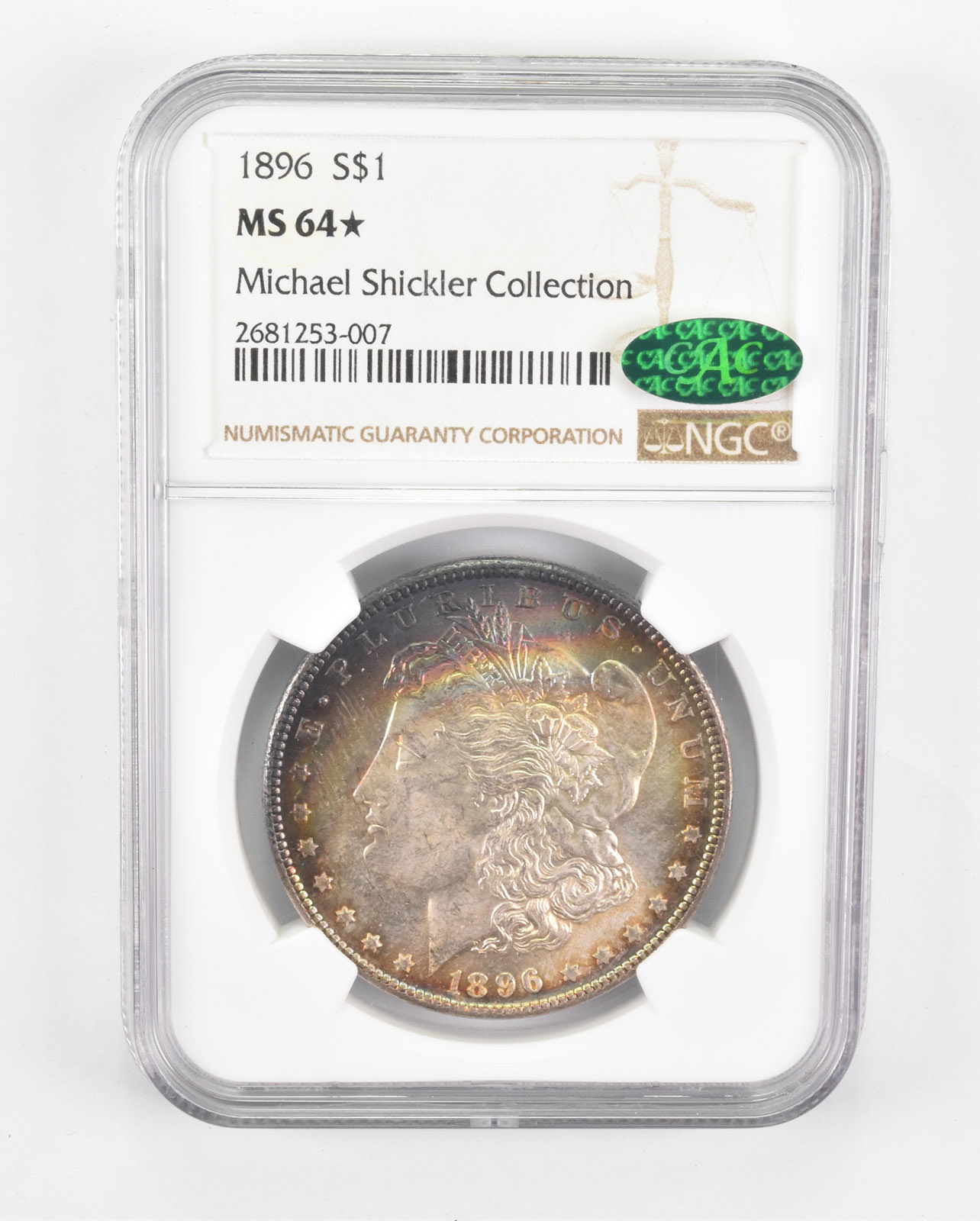 MS64* 1896 Morgan Silver Dollar - Michael Shickler Rainbow TONED CAC ...