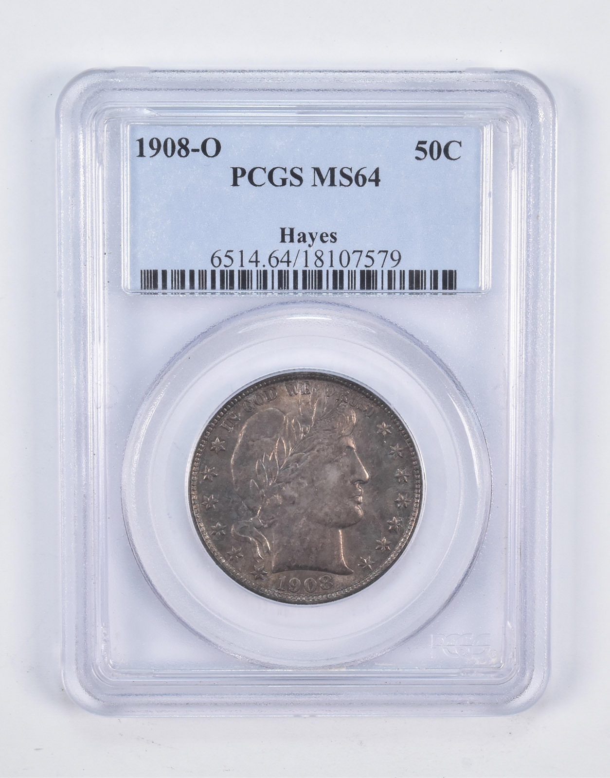MS64 1908-O Barber Half Dollar Hayes PCGS | Property Room