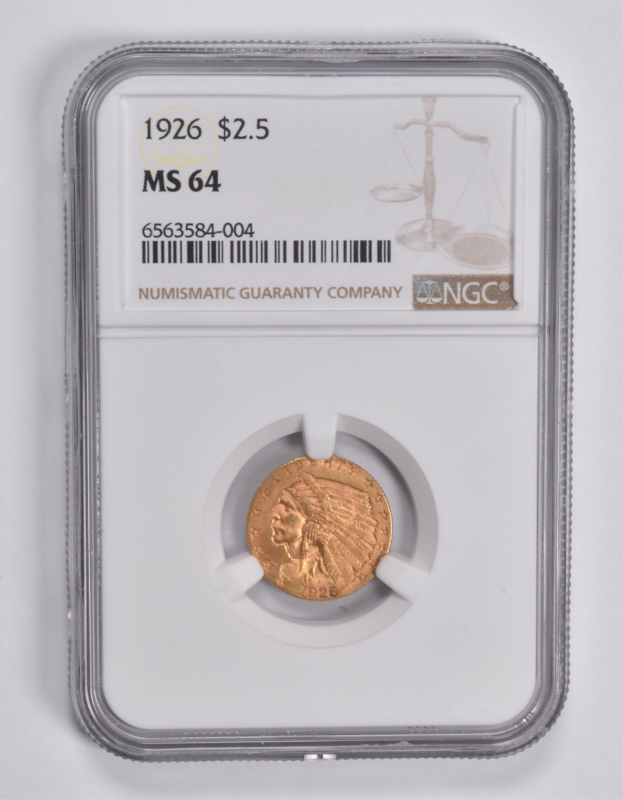 MS64 1926 $2.50 Indian Head Gold Quarter Eagle NGC | Property Room