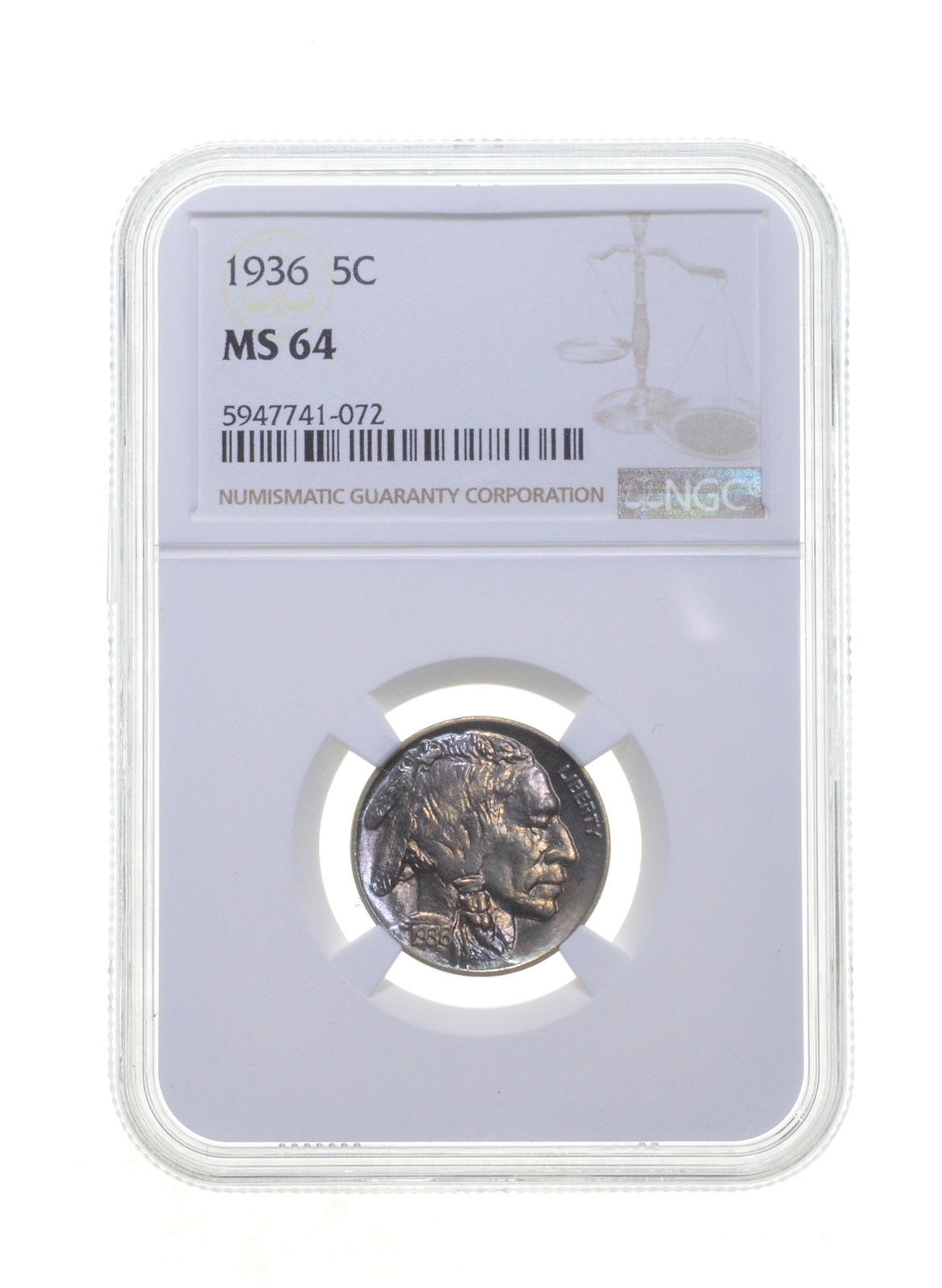 MS64 1936 Indian Head Buffalo Nickel - Graded NGC Rainbow Toned | Property Room