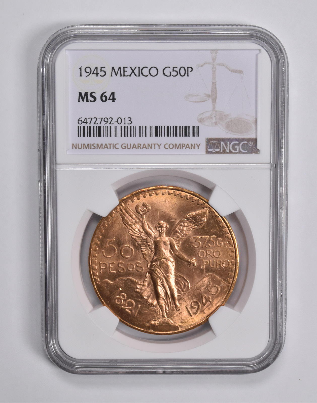 MS64 1945 Mexico Gold 50 Pesos NGC | Property Room