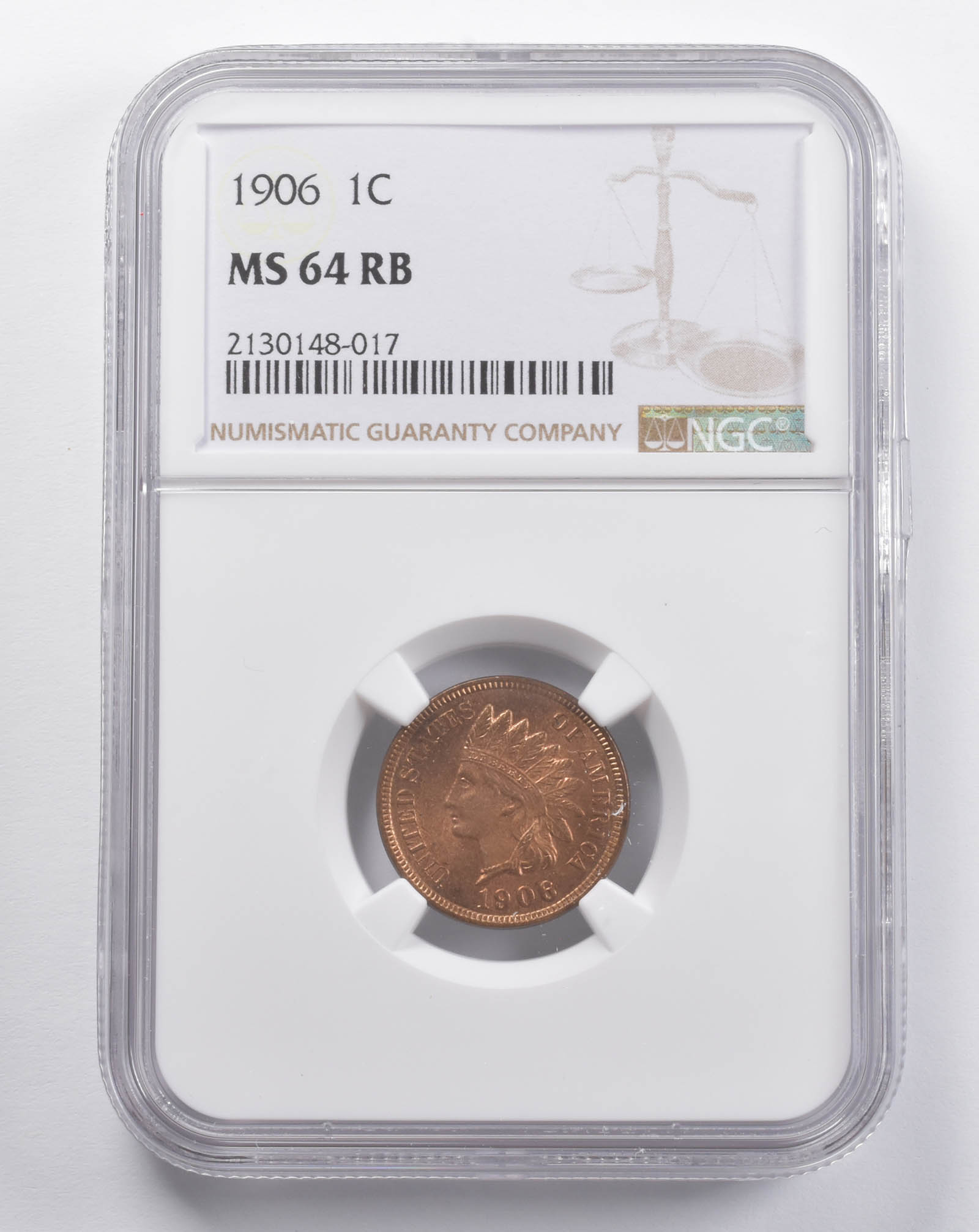 MS64 RB 1906 Indian Head Cent NGC | Property Room