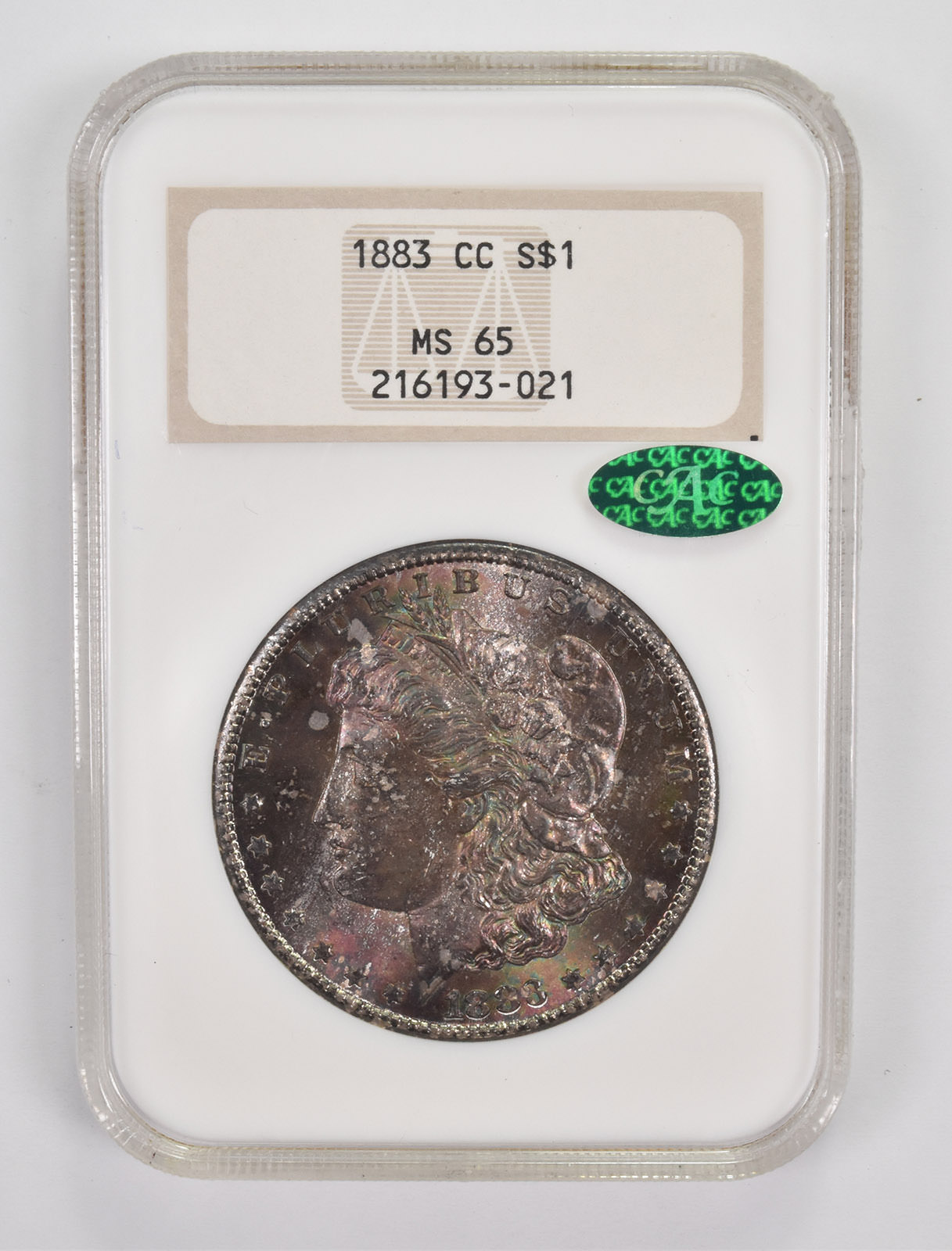 MS65 1883-CC Morgan Silver Dollar - CAC NGC Insane Color | Property Room
