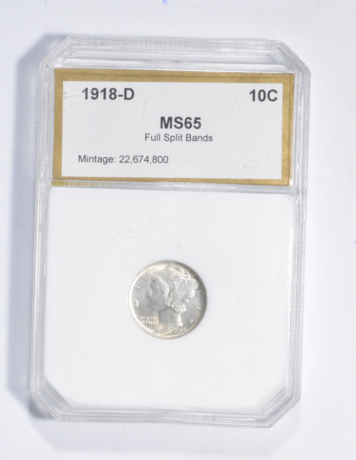 MS65 1918-D Mercury Silver Dime - Full Split Bands - Graded PCI ...