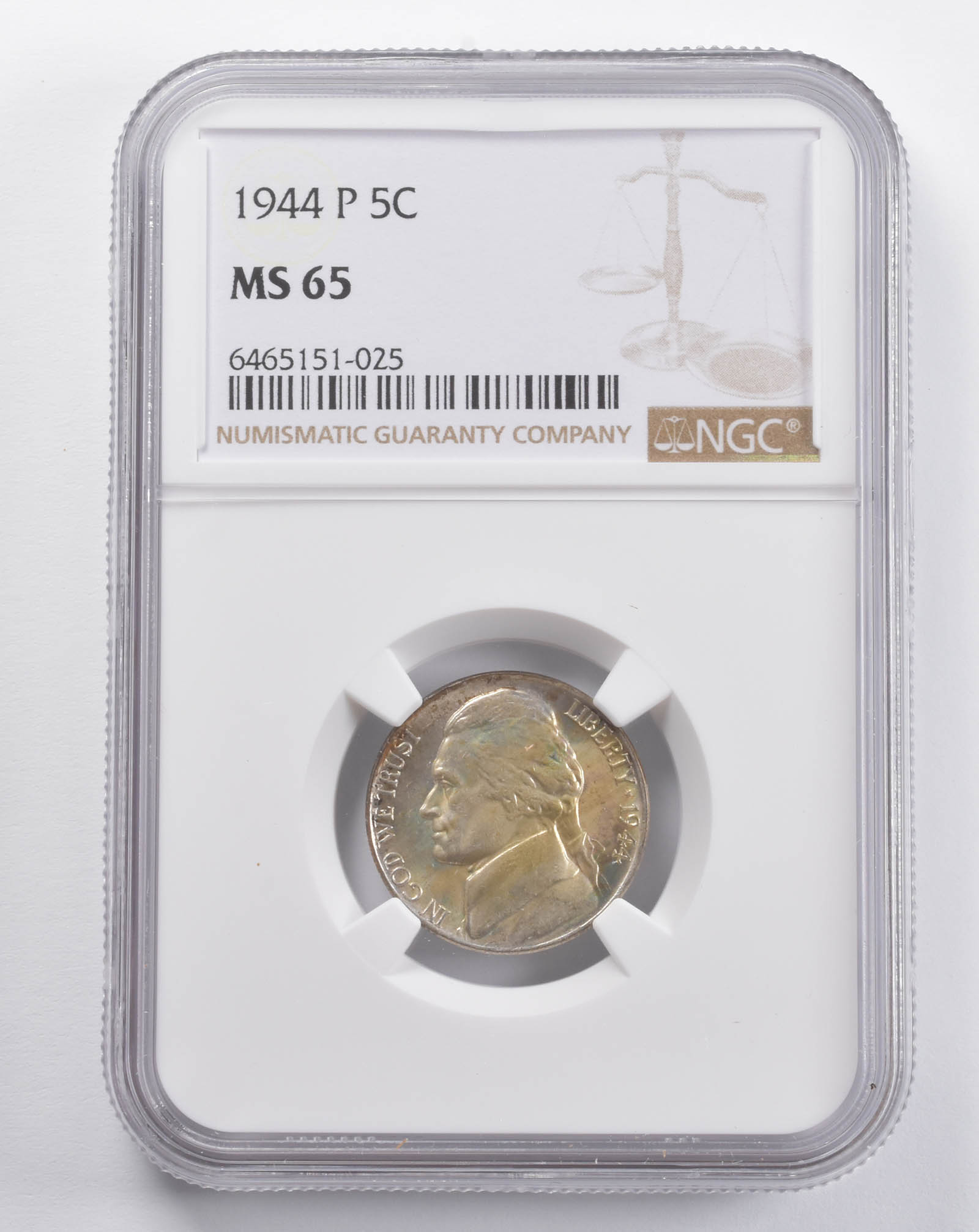 MS65 1944-P Jefferson Nickel NGC RAINBOW TONED | Property Room